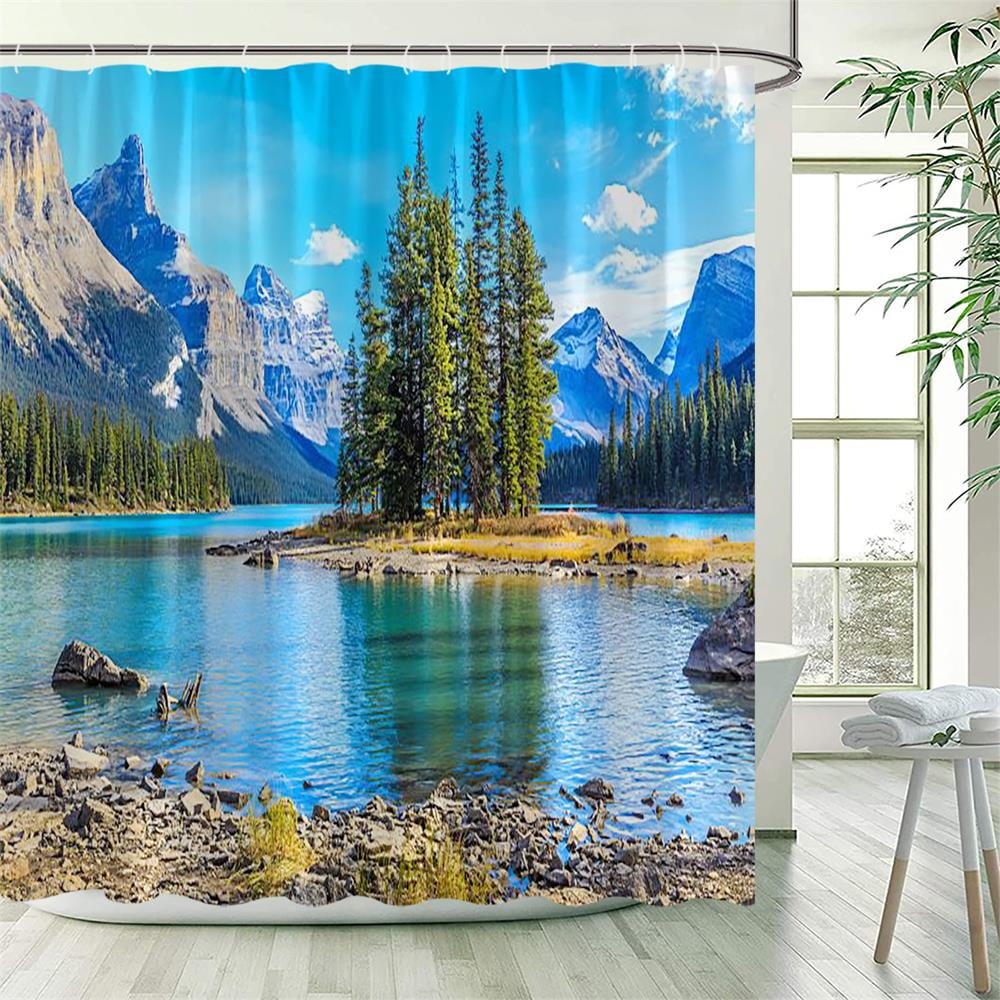 Jungle Waterfall Shower Curtain Forest Green Plants Trees Nature ...