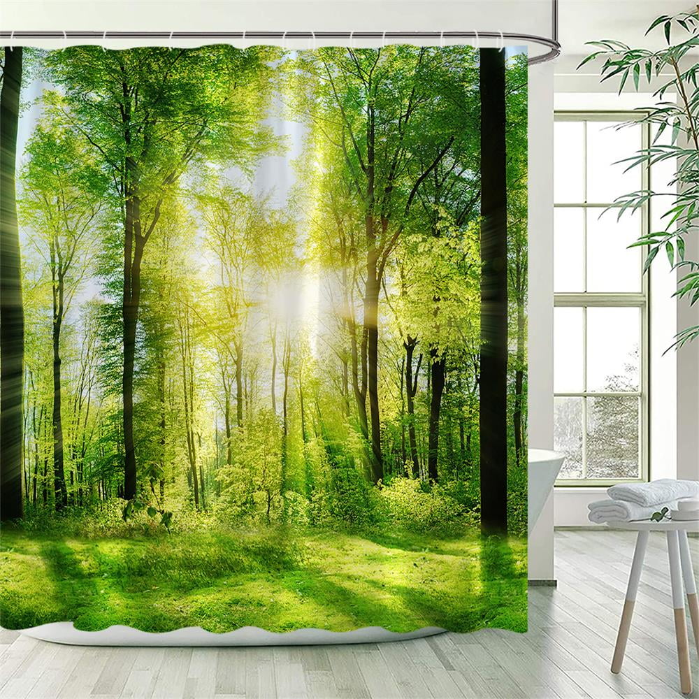 Jungle Waterfall Shower Curtain Forest Green Plants Trees Nature ...