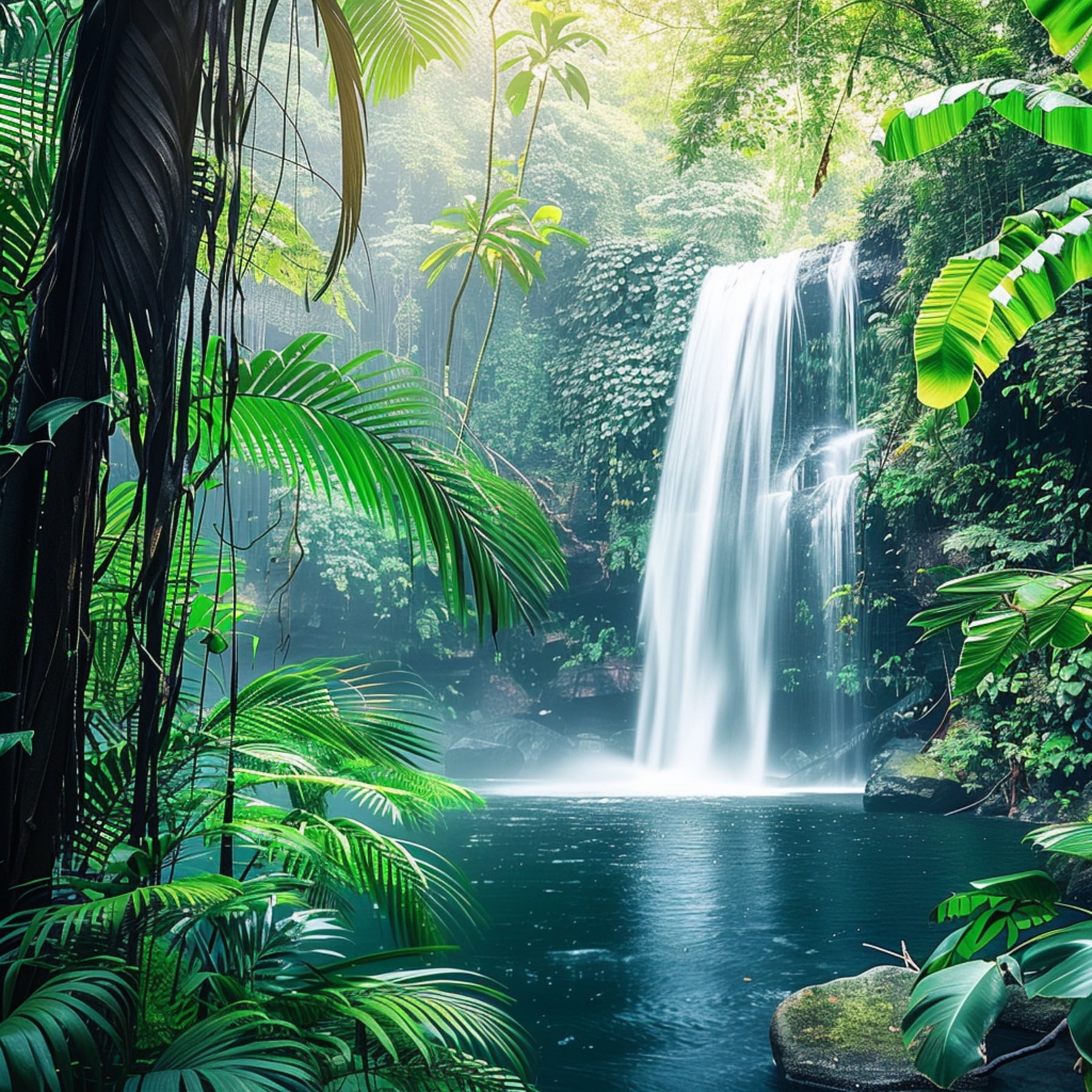 Jungle Waterfall Shower Curtain Hyper Realistic Tropical Rainforest ...