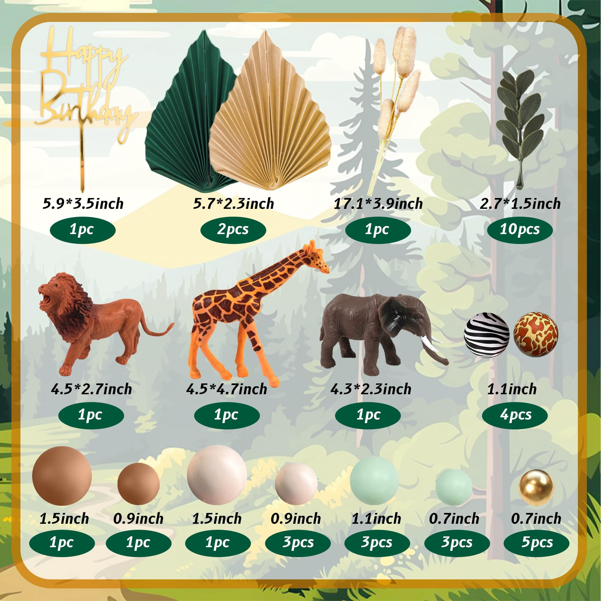 Jungle Wild Animal AJH3 Cake Toppers Lion Giraffe Elephant Decorations ...