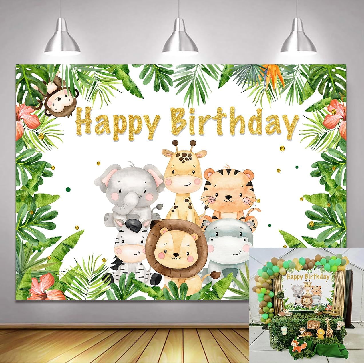 Jungle Wild Animals Backdrop Jungle Themed Backdrop Green Leaf Animal ...