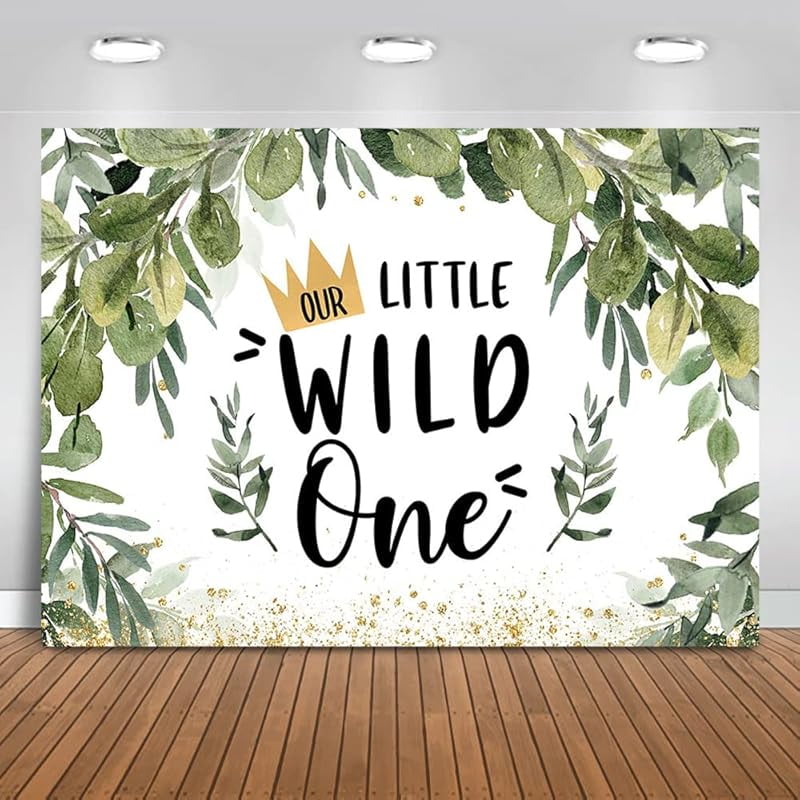 Jungle Wild One Backdrop Greeney Leaves Wild One 1st Birthday ...