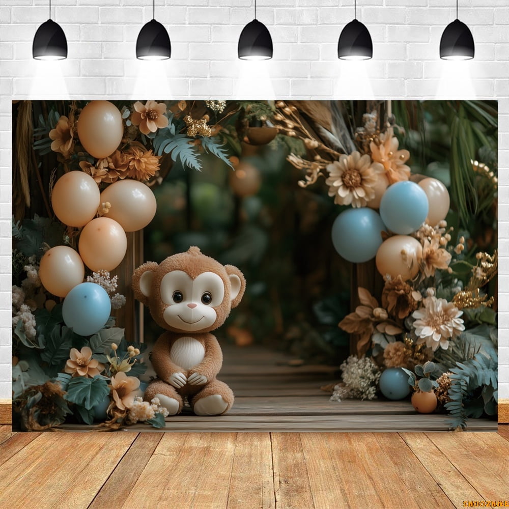 Jungle Wildlife Backdrop Colorful Balloon Safari Wild Animal Monkey ...