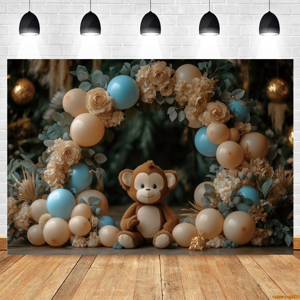Jungle Wildlife Backdrop Colorful Balloon Safari Wild Animal Monkey ...