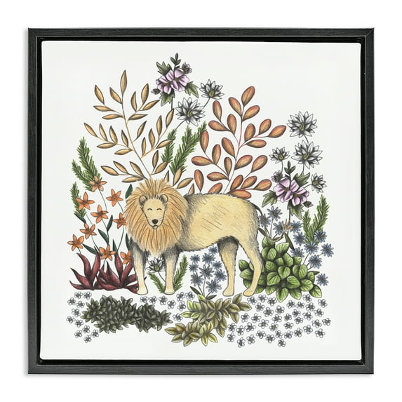 Jungle Wildlife Lion Black Framed Floater Canvas Wall Art, design by ...