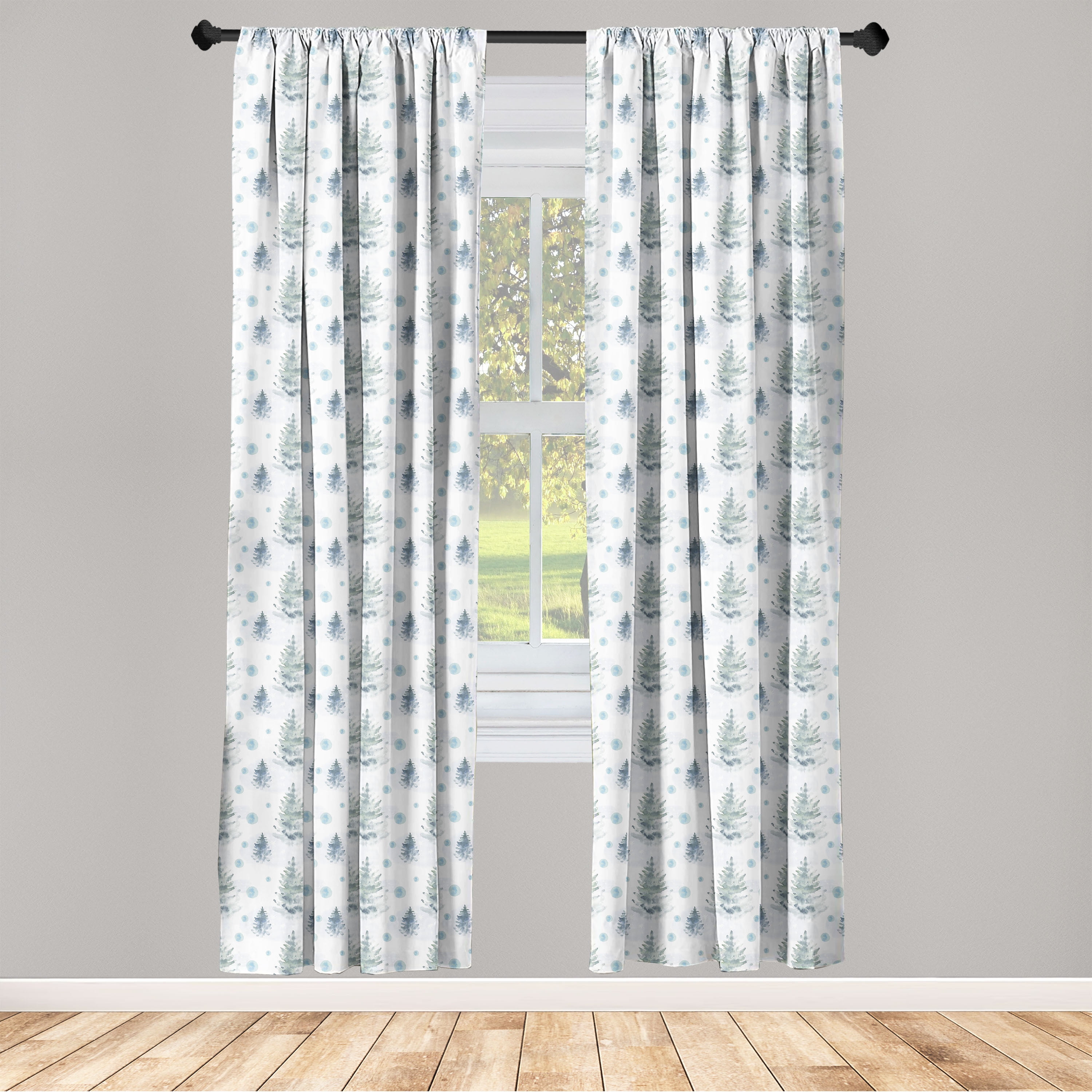 Jungle Window Curtains, Winter Themed Snowy Forest With Watercolor Pine ...