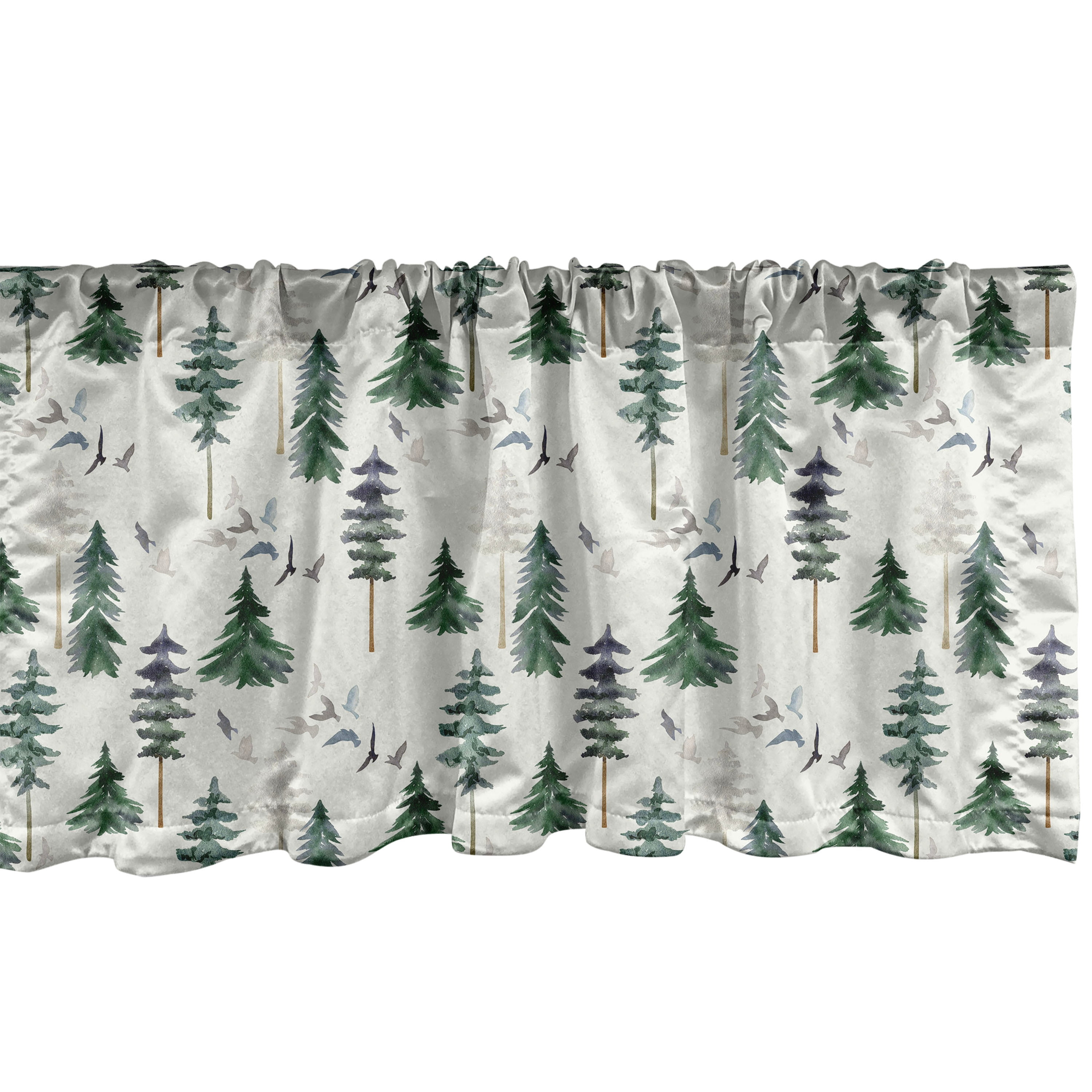 Jungle Window Valance, Autumn Designed Birds and Foggy Forest With Pine ...