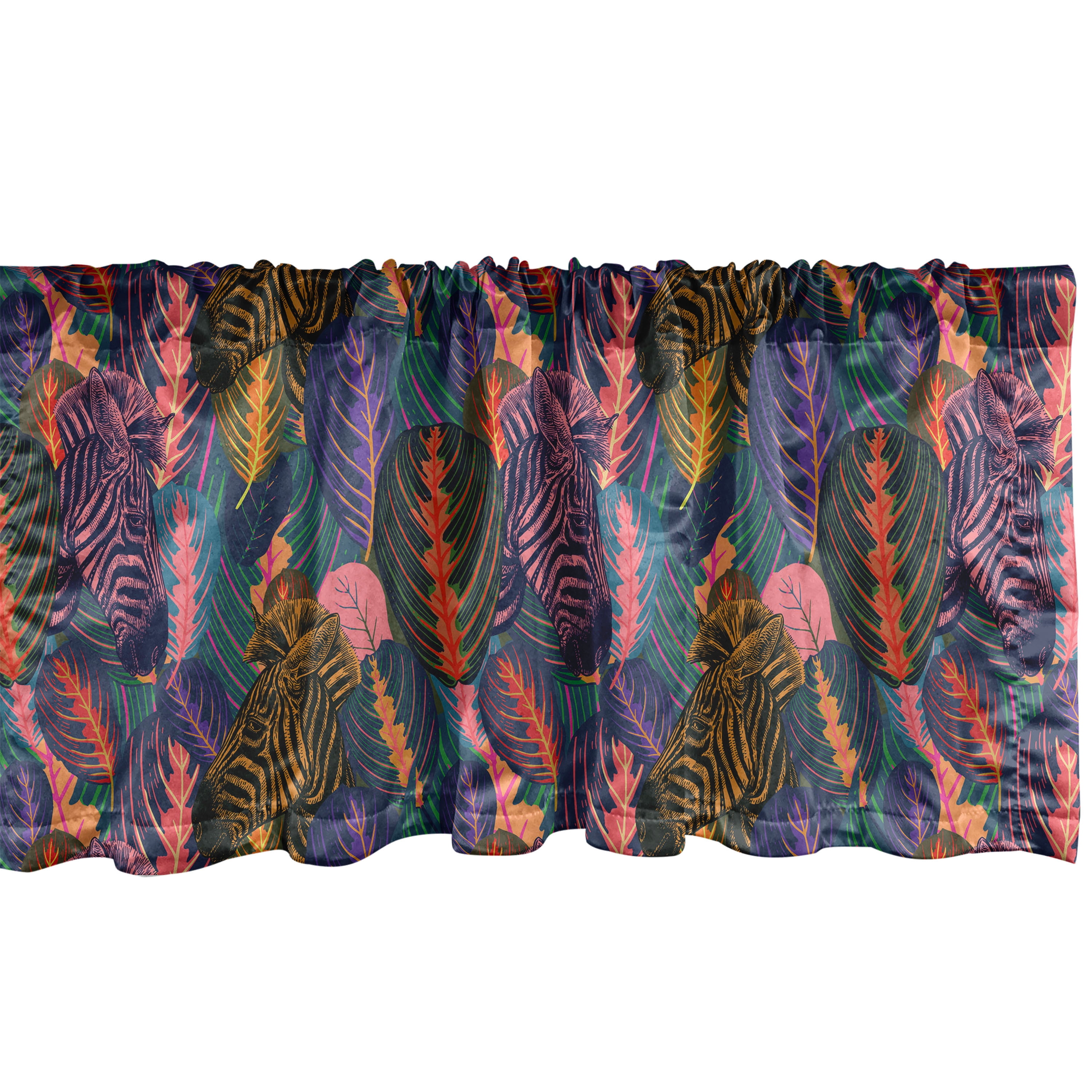 Jungle Window Valance Colorful Zebra With Tropical Leaves Abstract