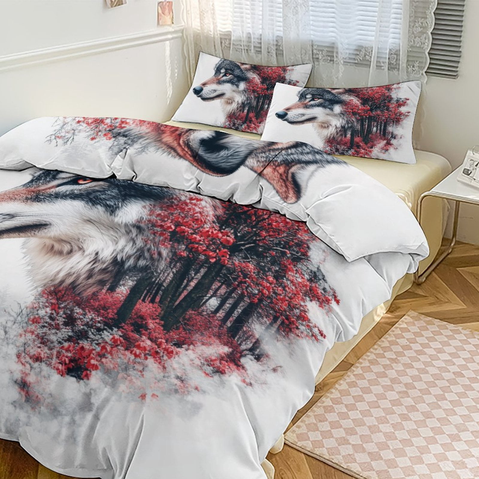 Jungle Wolf Mech Bedding Sets Twin Duvet Cover 3 Piece Cute Bed Set for ...