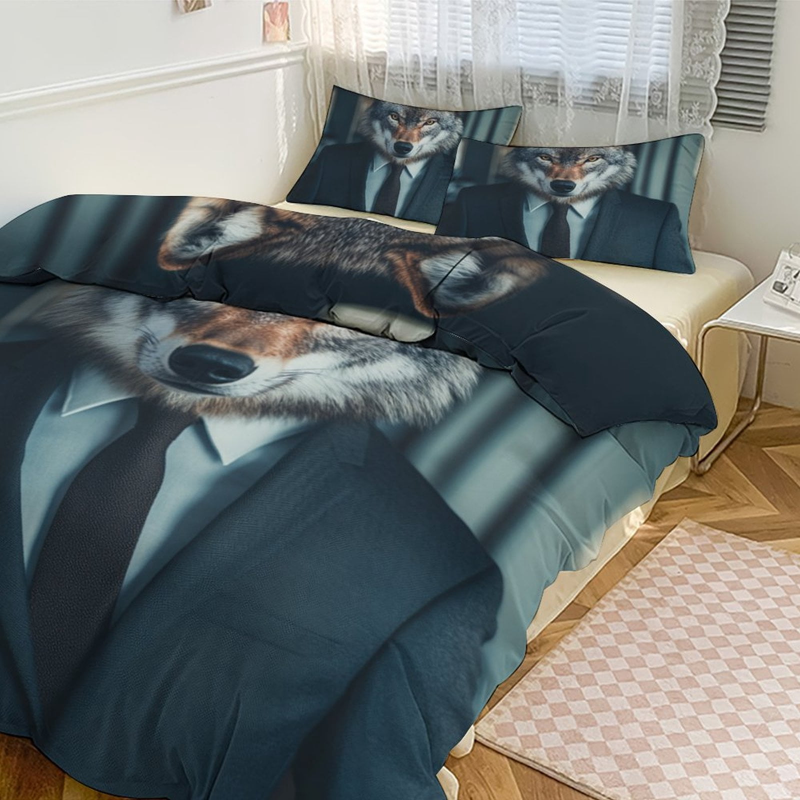 Jungle Wolf Mech Bedding Sets Twin Duvet Cover 3 Piece Cute Bed Set for ...