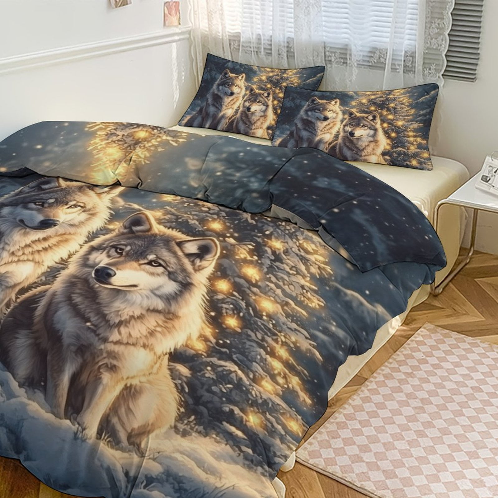 Jungle Wolf Mech Bedding Sets Twin Duvet Cover 3 Piece Cute Bed Set for ...