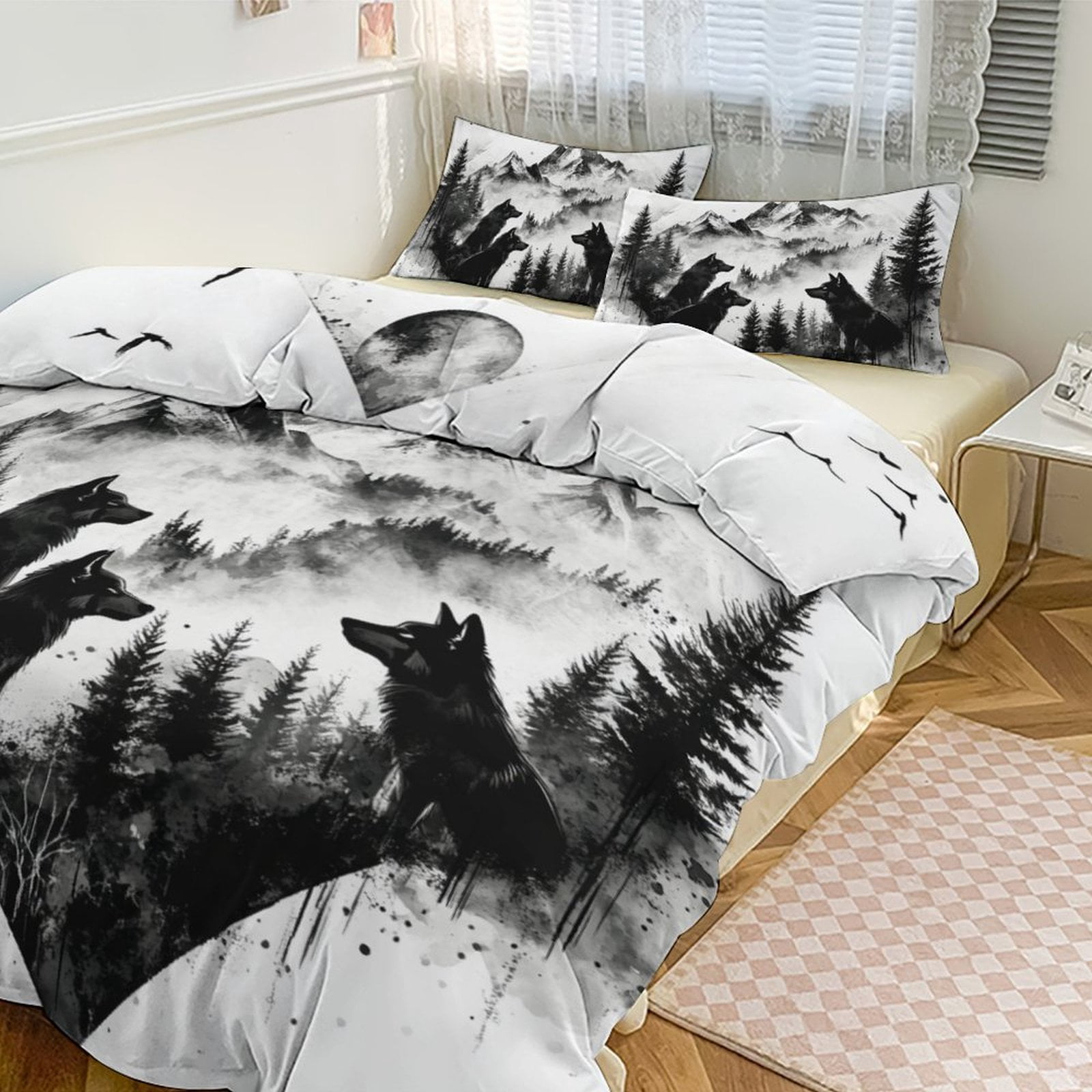 Jungle Wolf Mech Bedding Sets Twin Duvet Cover 3 Piece Cute Bed Set for ...
