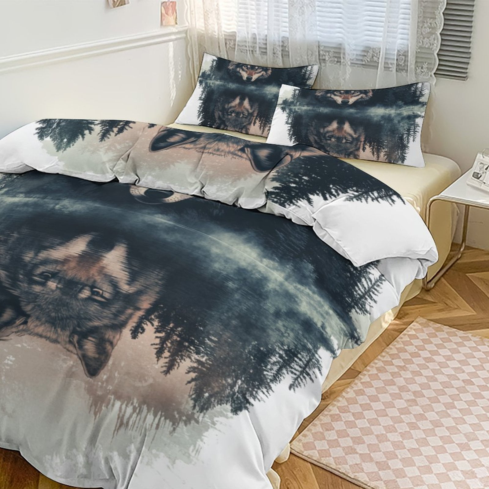 Jungle Wolf Mech Bedding Sets Twin Duvet Cover 3 Piece Cute Bed Set for ...