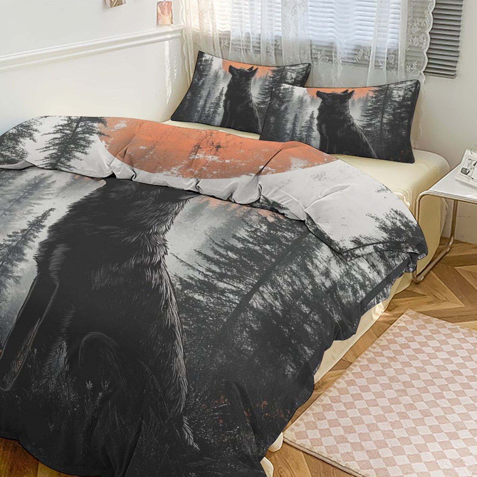 Jungle Wolf Mech Bedding Sets Twin Duvet Cover 3 Piece Cute Bed Set for ...