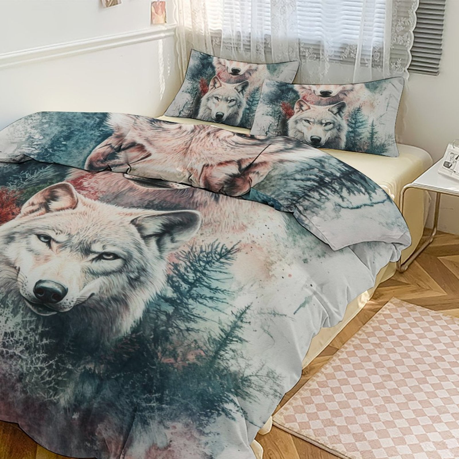 Jungle Wolf Mech Bedding Sets Twin Duvet Cover 3 Piece Cute Bed Set for ...