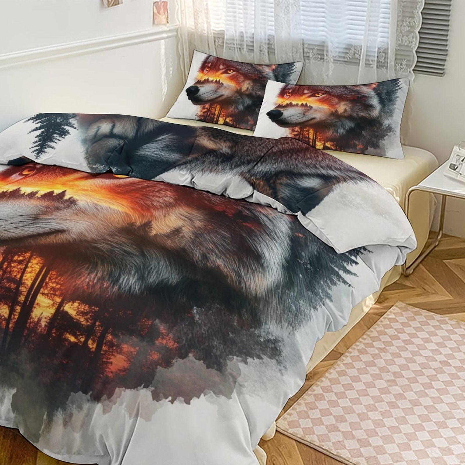 Jungle Wolf Mech Bedding Sets Twin Duvet Cover 3 Piece Cute Bed Set for ...
