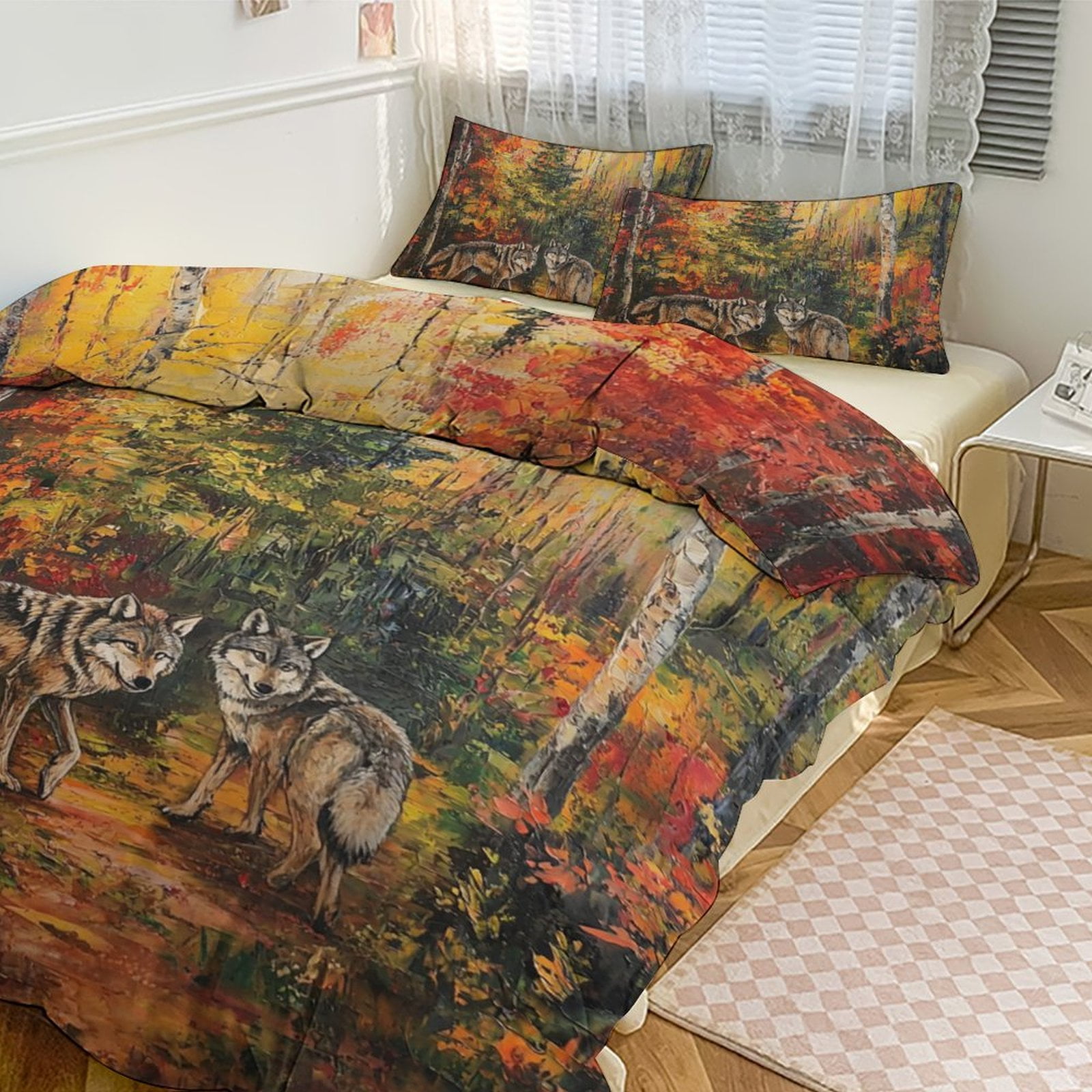 Jungle Wolf Mech Bedding Sets Twin Duvet Cover 3 Piece Cute Bed Set for ...