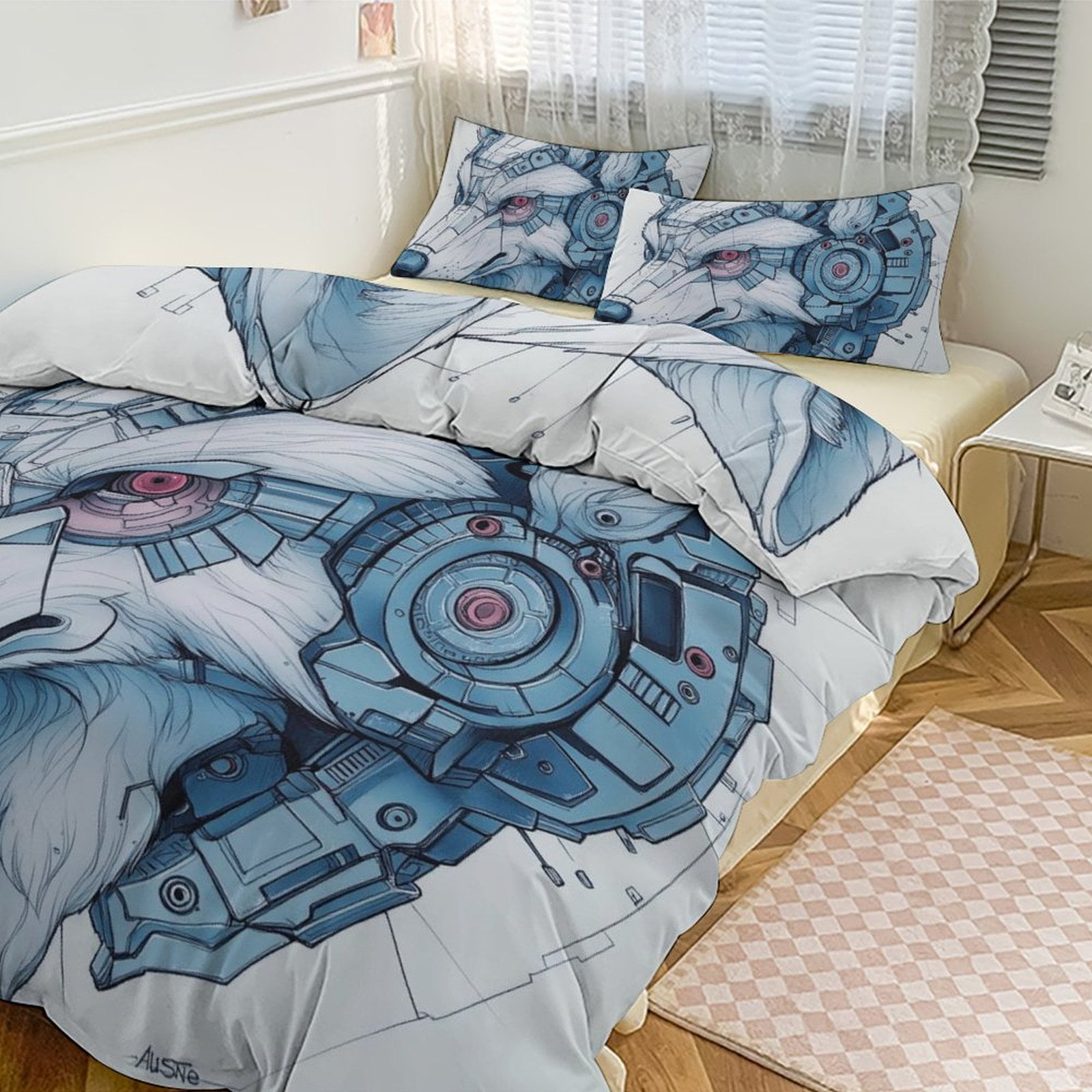 Jungle Wolf Mech Bedding Sets Twin Duvet Cover 3 Piece Cute Bed Set for ...