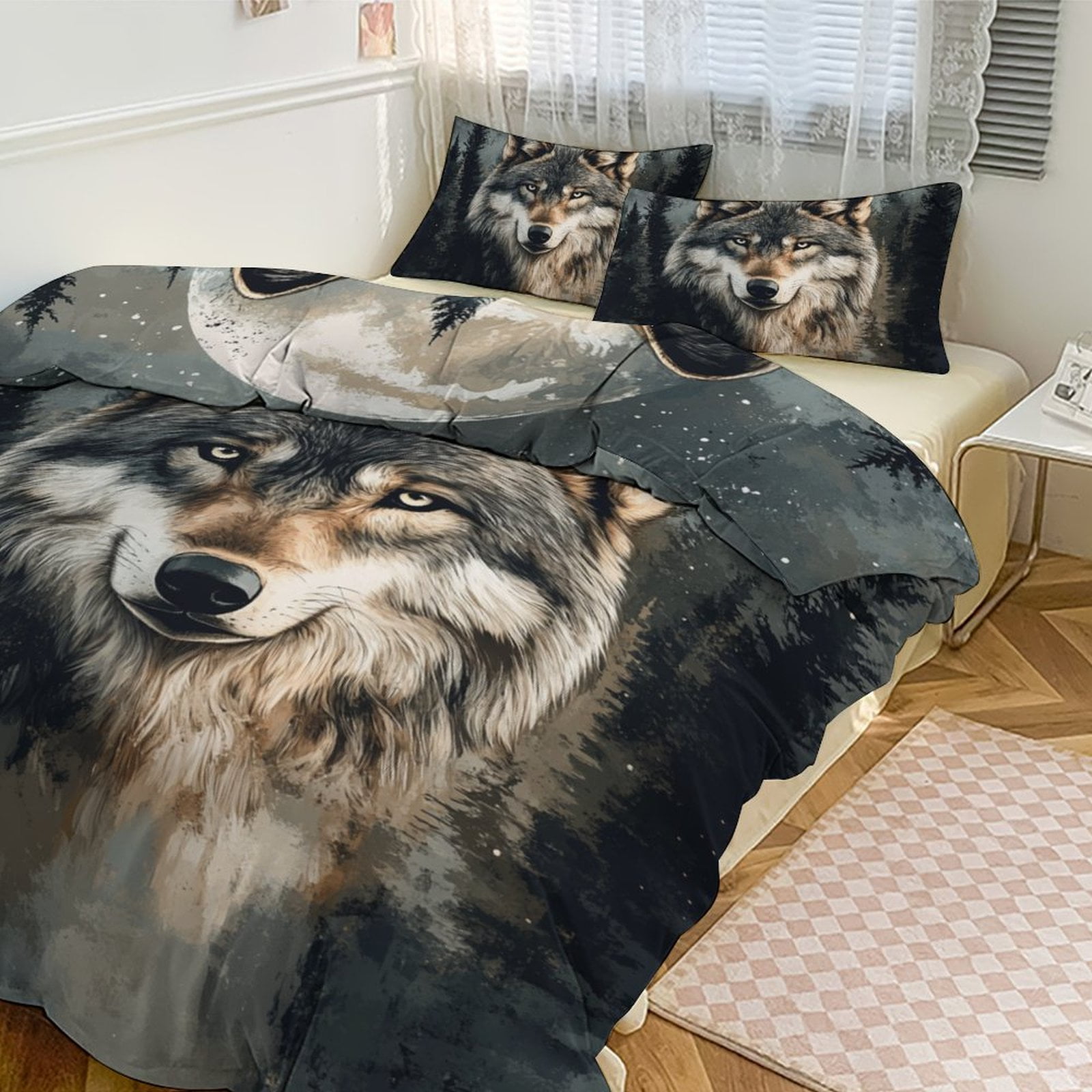 Jungle Wolf Mech Bedding Sets Twin Duvet Cover 3 Piece Cute Bed Set for ...