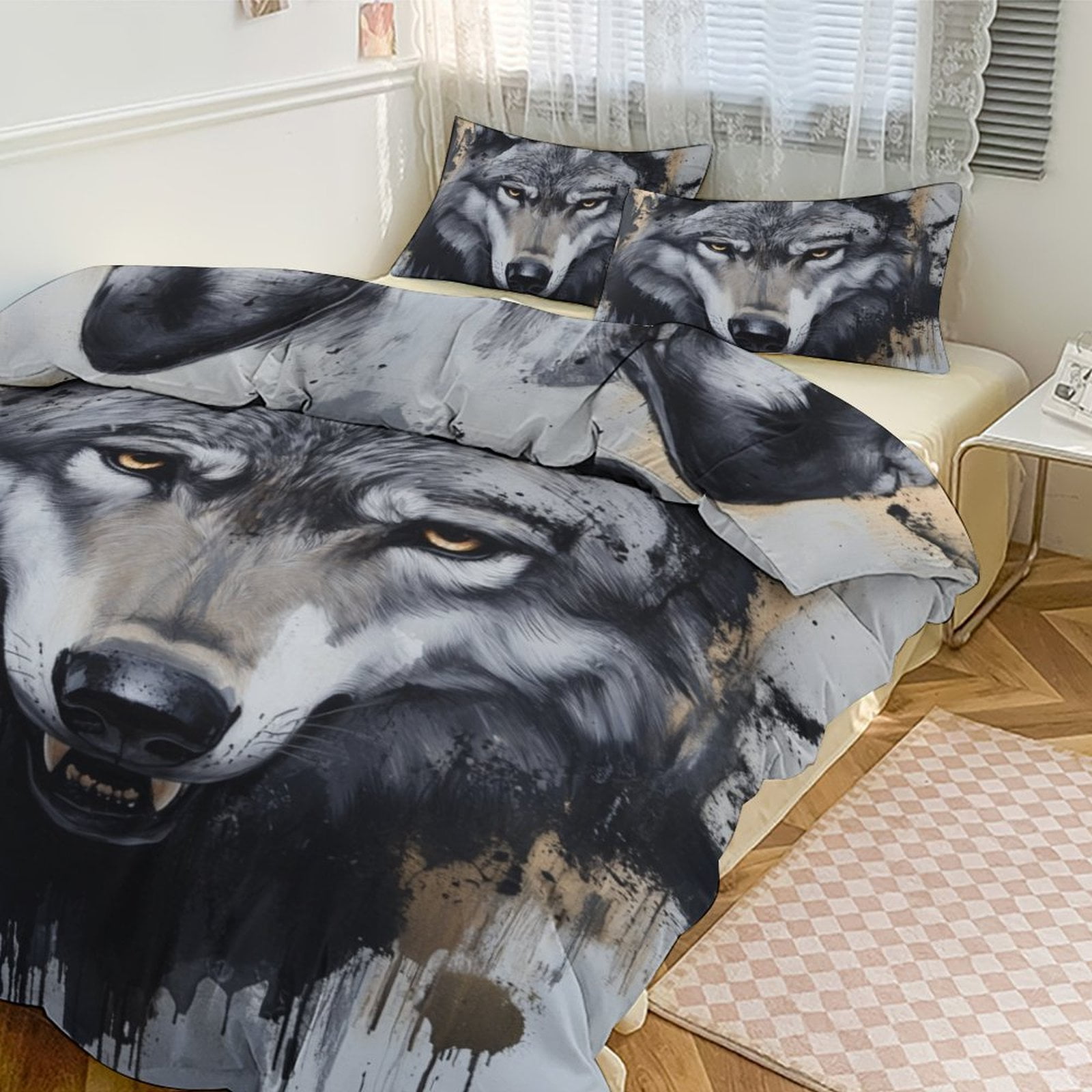 Jungle Wolf Mech Bedding Sets Twin Duvet Cover 3 Piece Cute Bed Set for ...