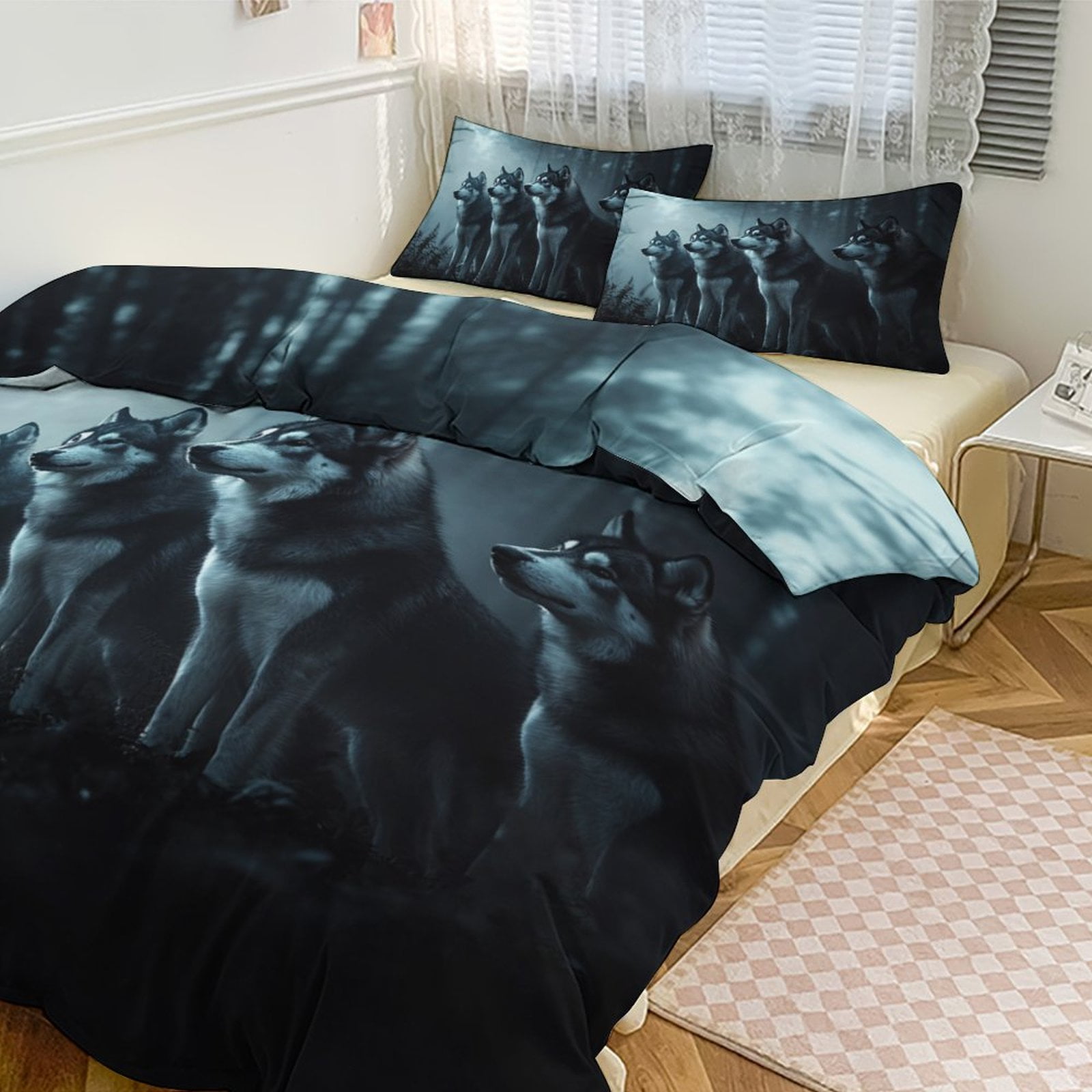 Jungle Wolf Mech Bedding Sets Twin Duvet Cover 3 Piece Cute Bed Set for ...