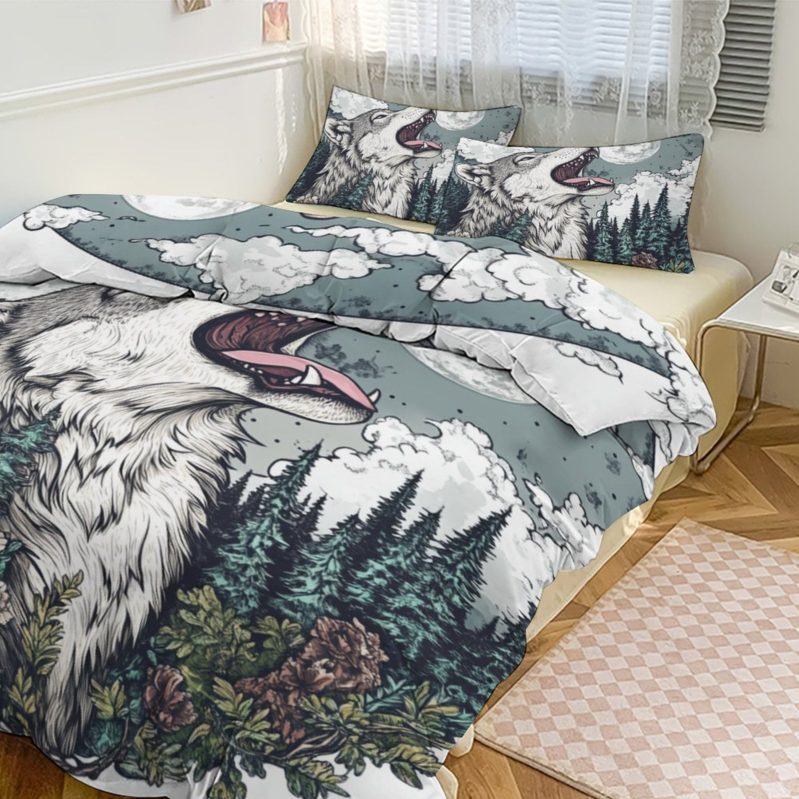 Jungle Wolf Mech Bedding Sets Twin Duvet Cover 3 Piece Cute Bed Set for ...