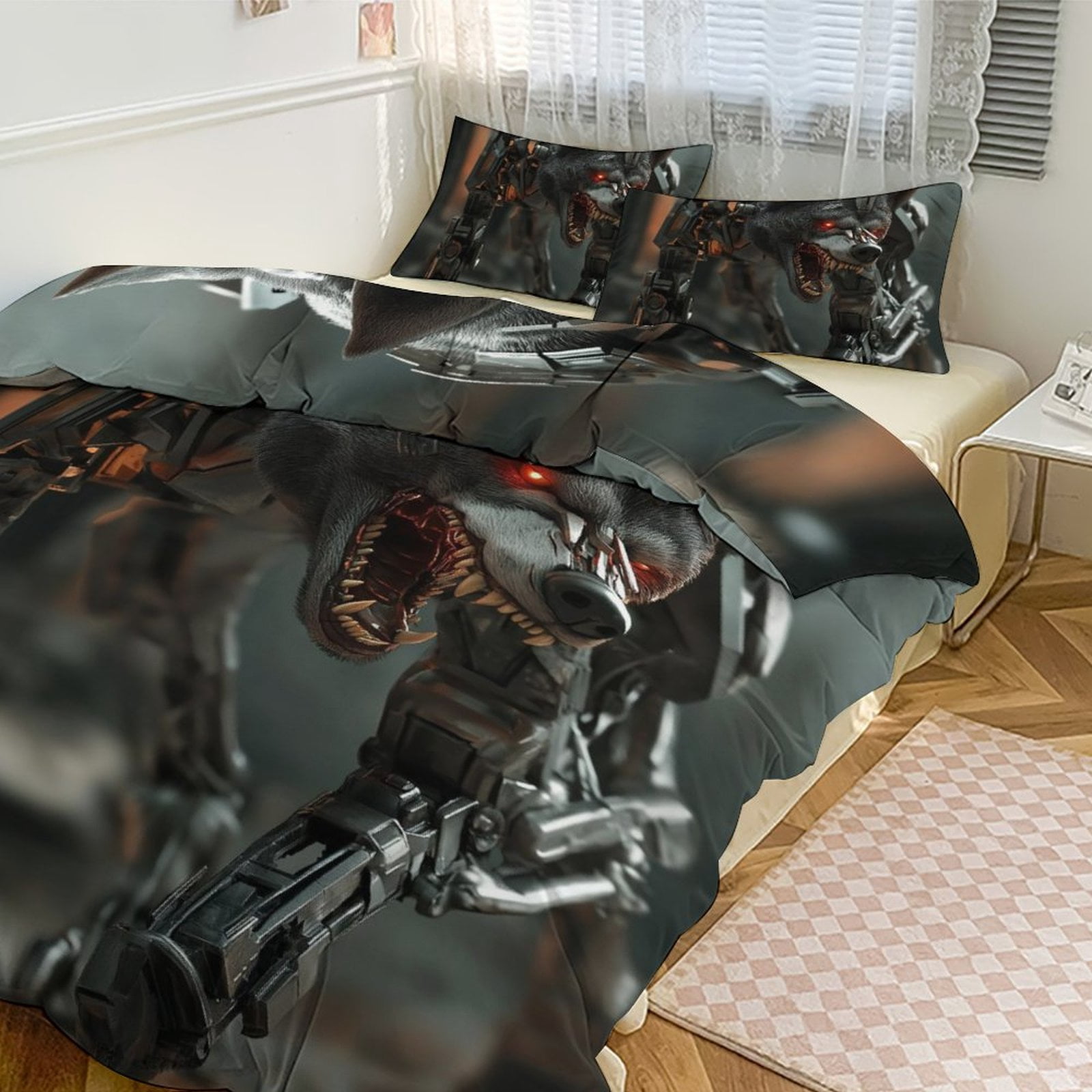 Jungle Wolf Mech Bedding Sets Twin Duvet Cover 3 Piece Cute Bed Set for ...