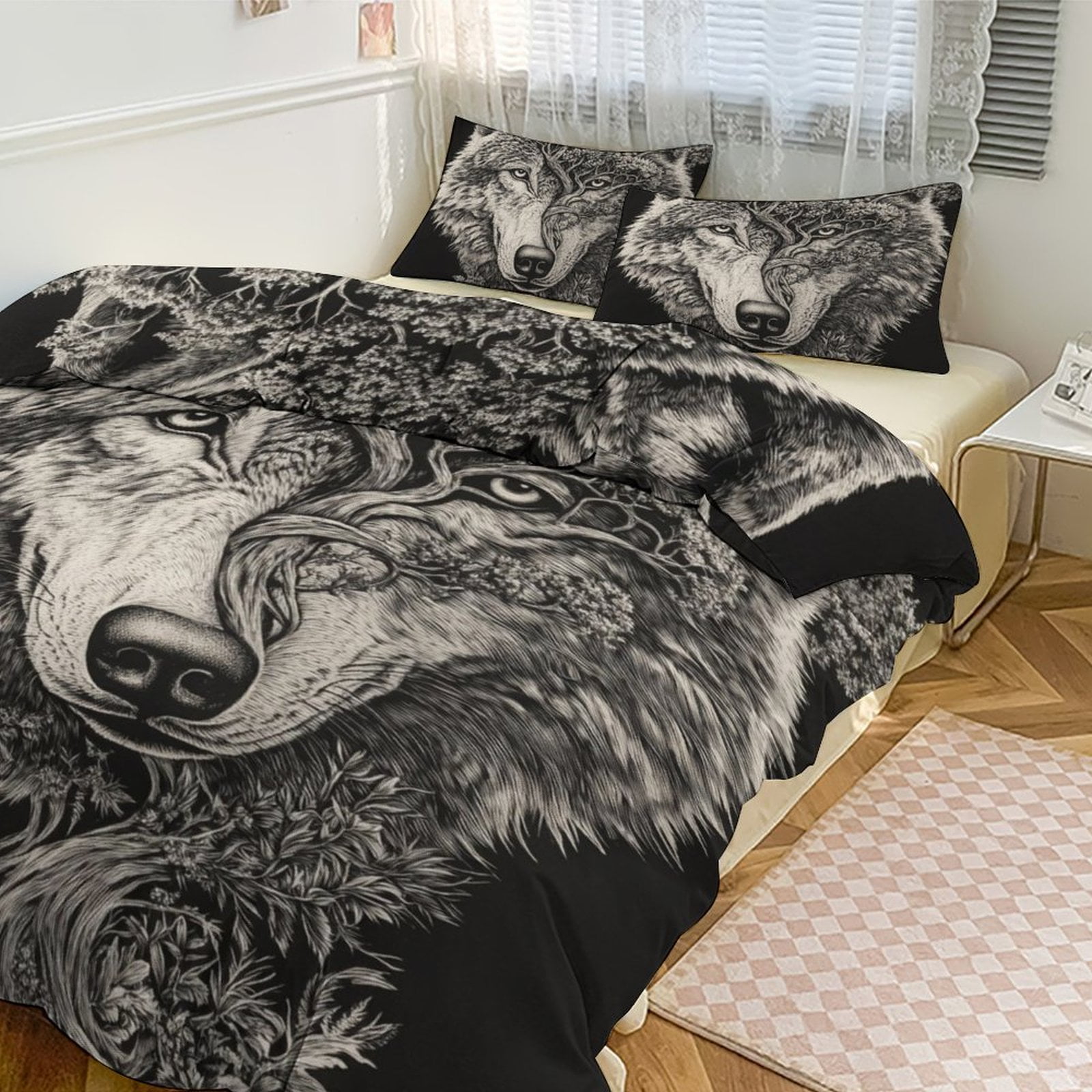 Jungle Wolf Mech Bedding Sets Twin Duvet Cover 3 Piece Cute Bed Set for ...