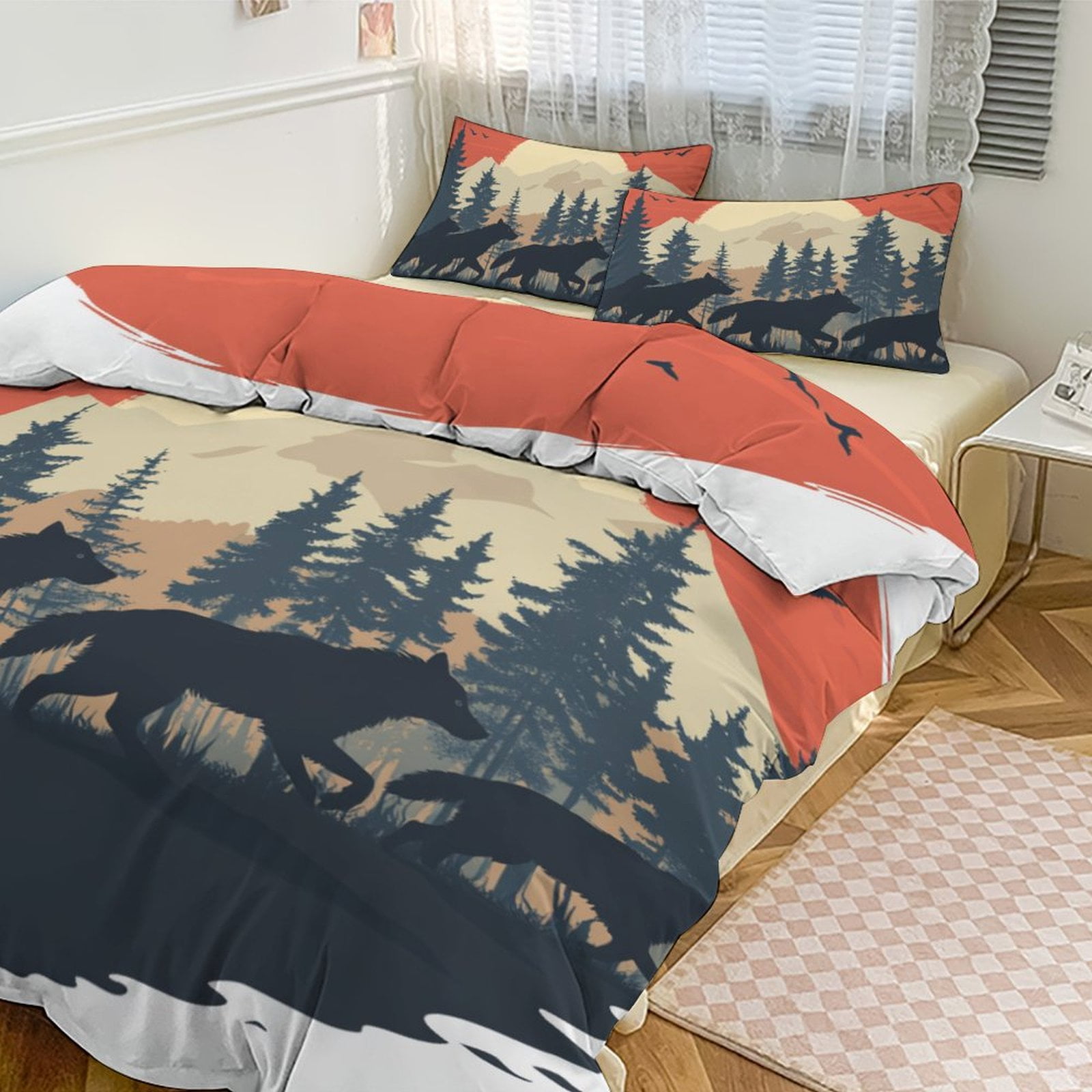Jungle Wolf Mech Bedding Sets Twin Duvet Cover 3 Piece Cute Bed Set for ...