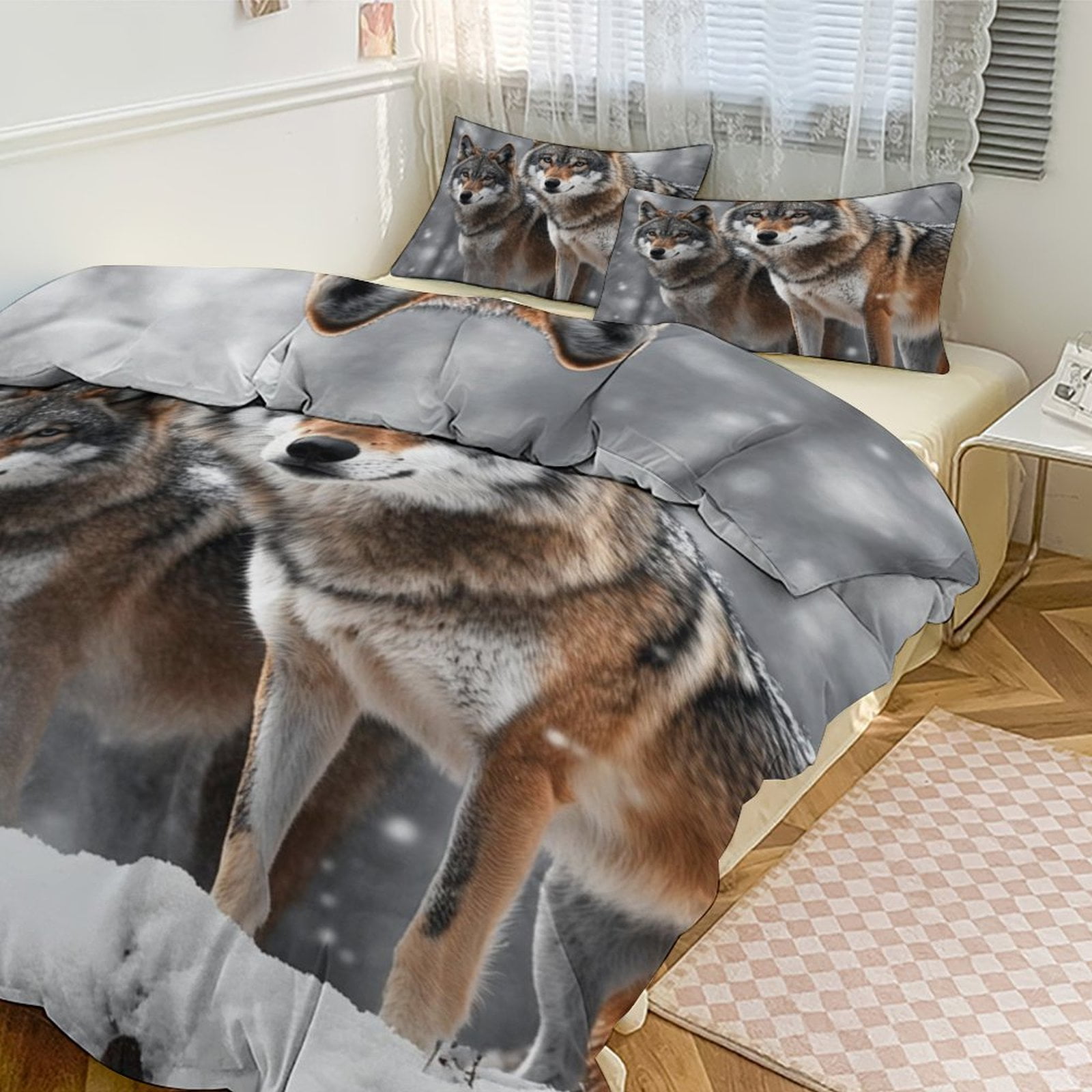 Jungle Wolf Mech Bedding Sets Twin Duvet Cover 3 Piece Cute Bed Set for ...