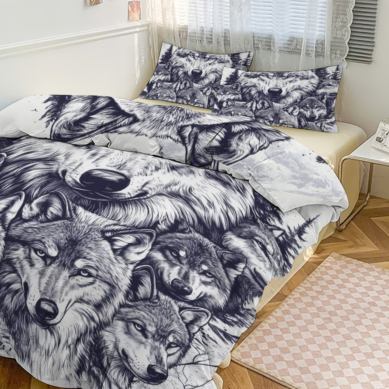 Jungle Wolf Mech Bedding Sets Twin Duvet Cover 3 Piece Cute Bed Set for ...
