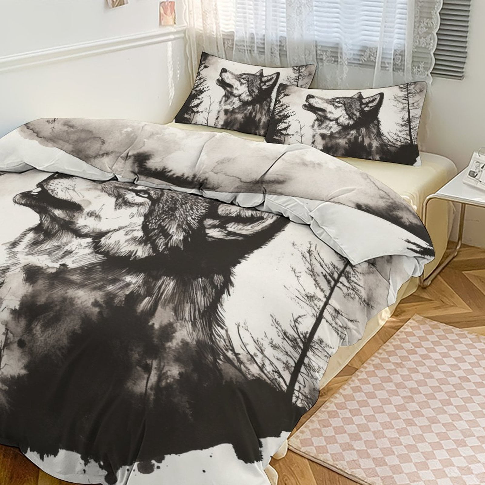 Jungle Wolf Mech Bedding Sets Twin Duvet Cover 3 Piece Cute Bed Set for ...