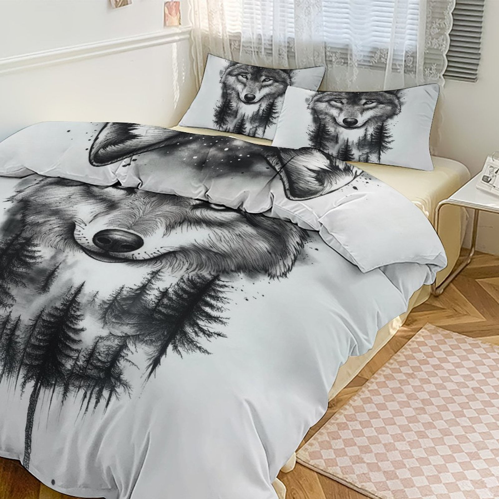 Jungle Wolf Mech Bedding Sets Twin Duvet Cover 3 Piece Cute Bed Set for ...