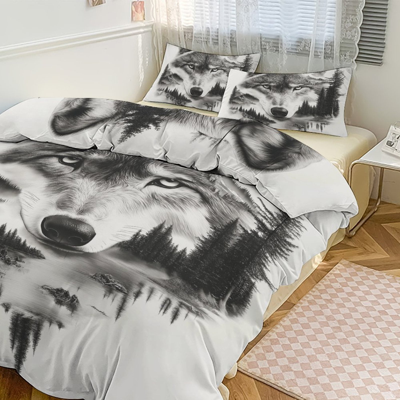 Jungle Wolf Mech Bedding Sets Twin Duvet Cover 3 Piece Cute Bed Set for ...