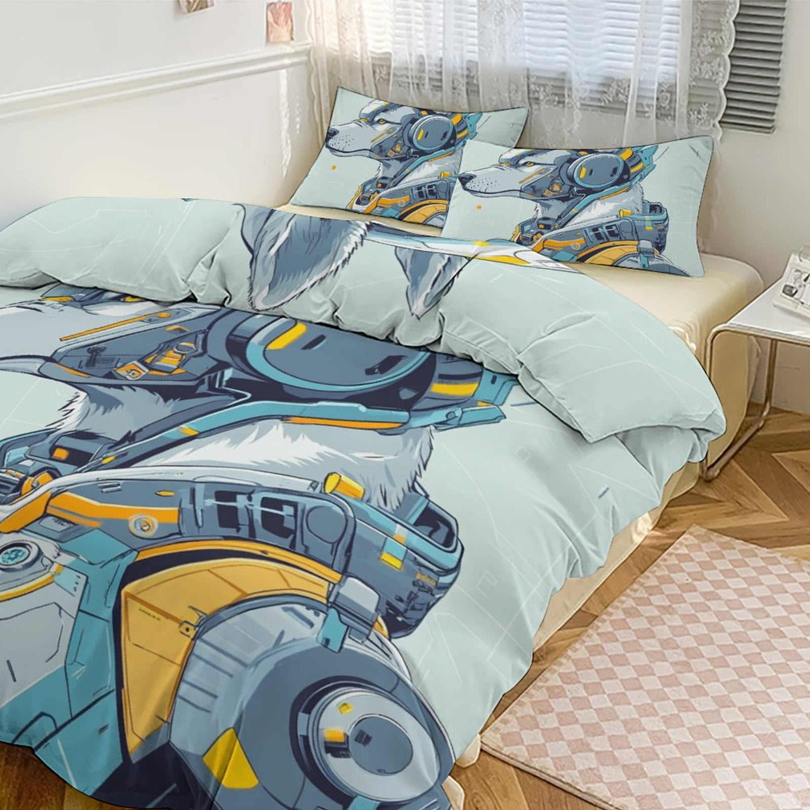 Jungle Wolf Mech Bedding Sets Twin Duvet Cover 3 Piece Cute Bed Set for ...