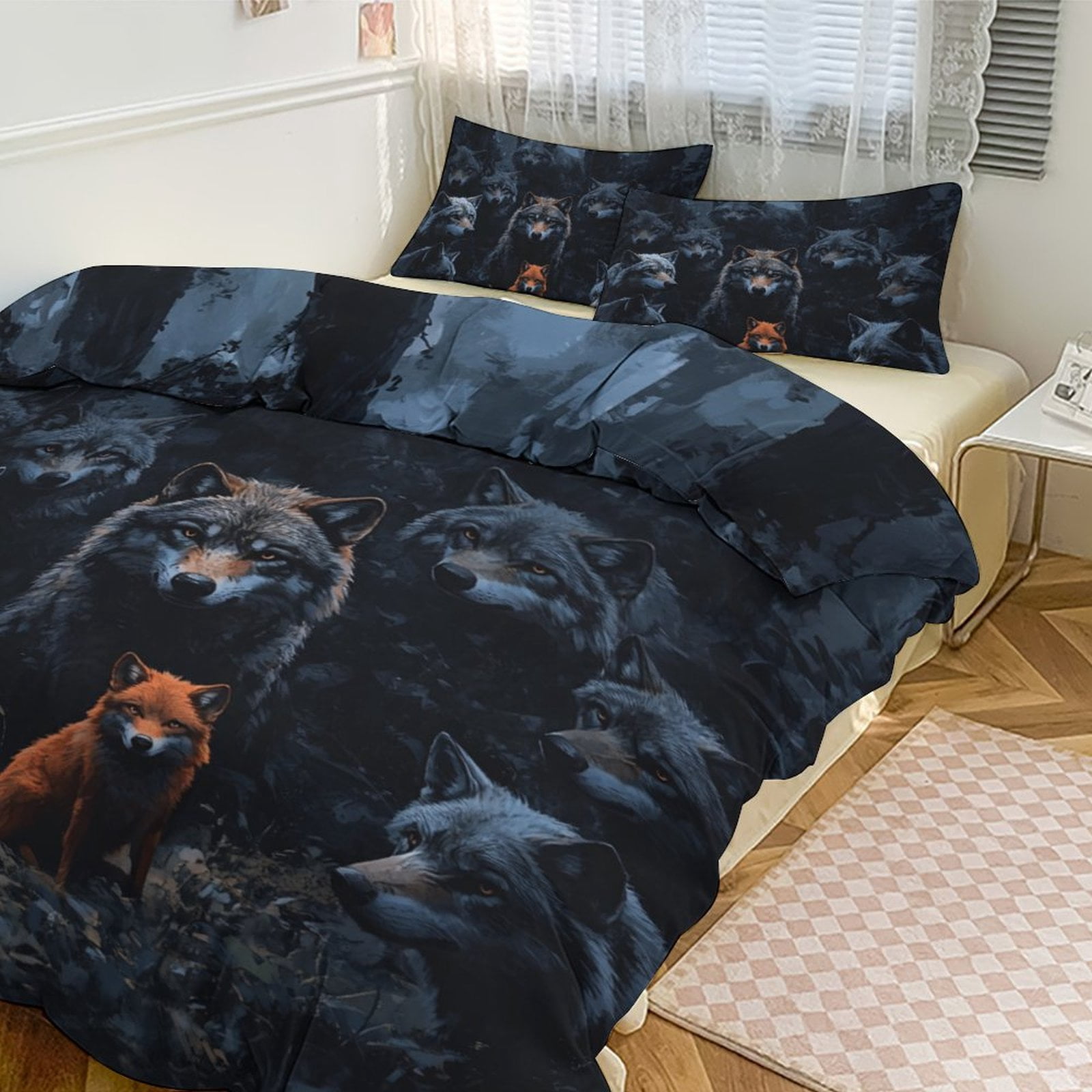 Jungle Wolf Mech Bedding Sets Twin Duvet Cover 3 Piece Cute Bed Set for ...