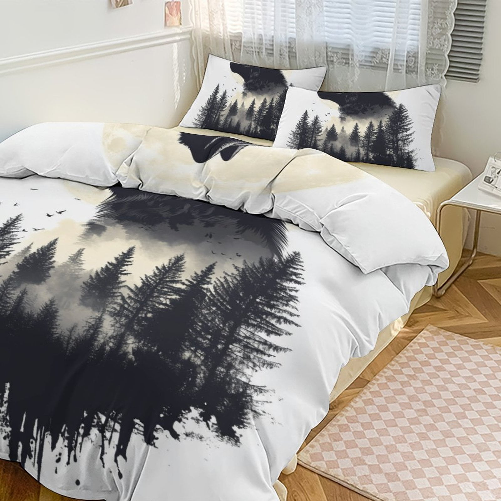Jungle Wolf Mech Bedding Sets Twin Duvet Cover 3 Piece Cute Bed Set for ...