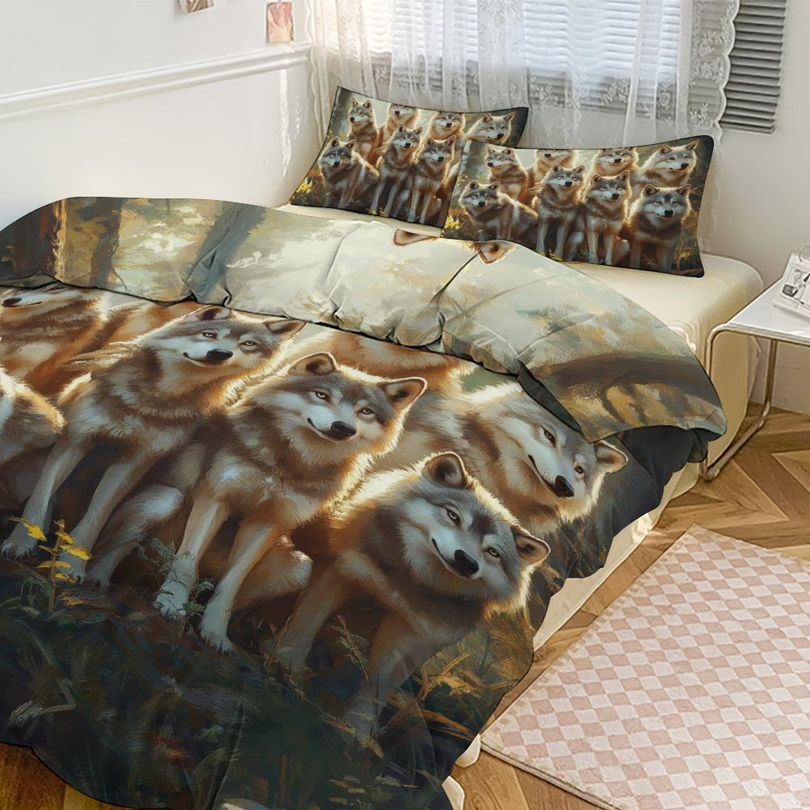 Jungle Wolf Mech Bedding Sets Twin Duvet Cover 3 Piece Cute Bed Set for ...