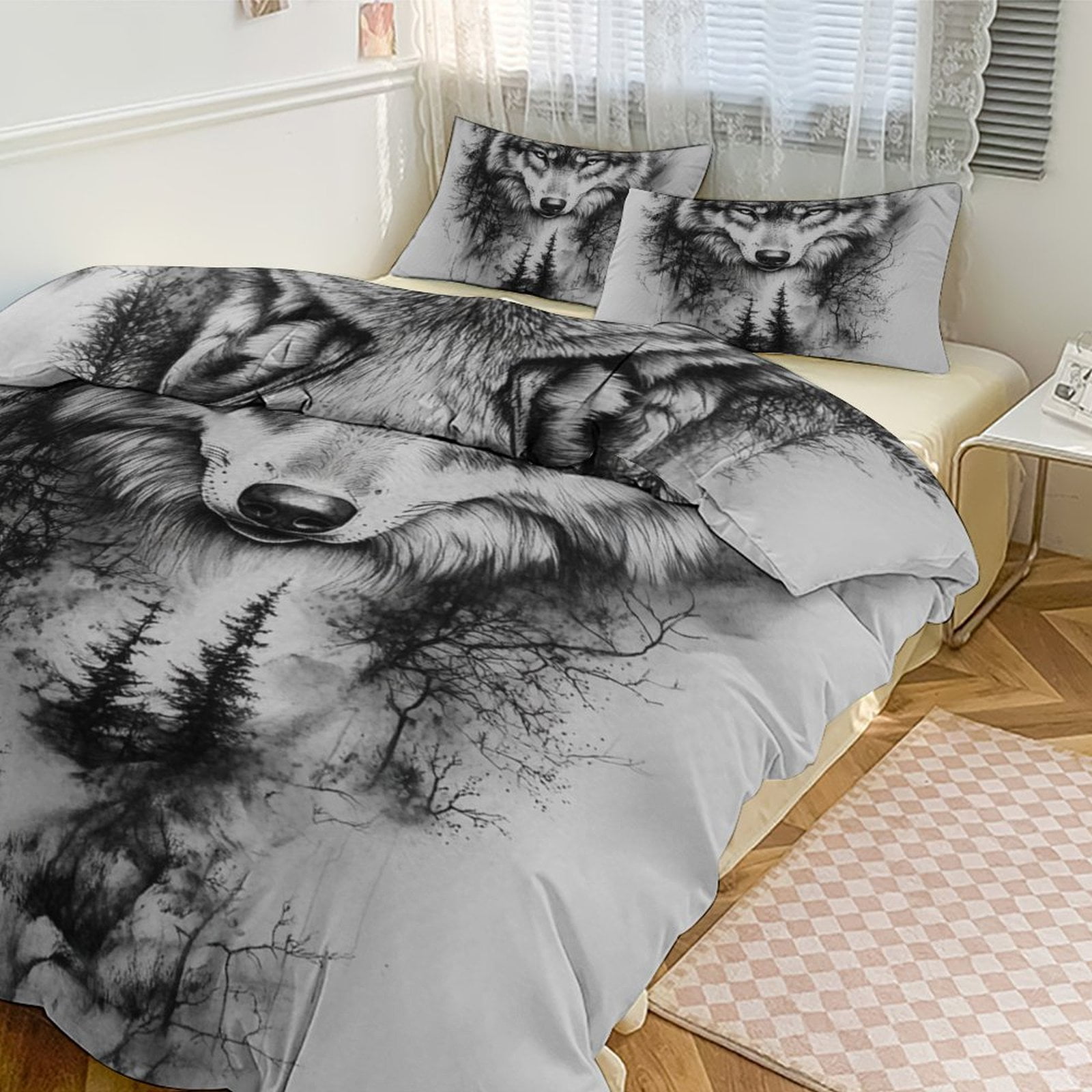 Jungle Wolf Mech Bedding Sets Twin Duvet Cover 3 Piece Cute Bed Set for ...