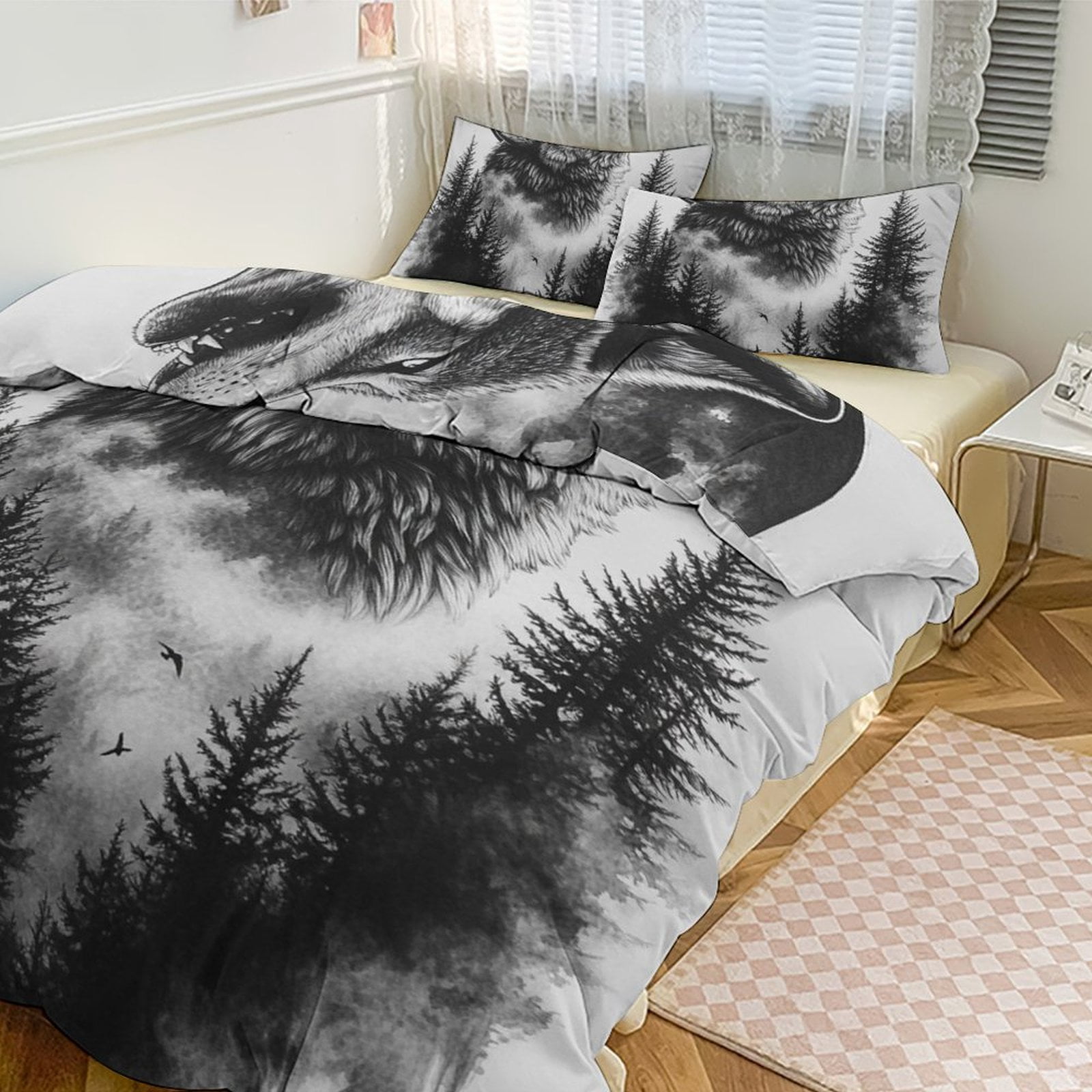 Jungle Wolf Mech Bedding Sets Twin Duvet Cover 3 Piece Cute Bed Set for ...