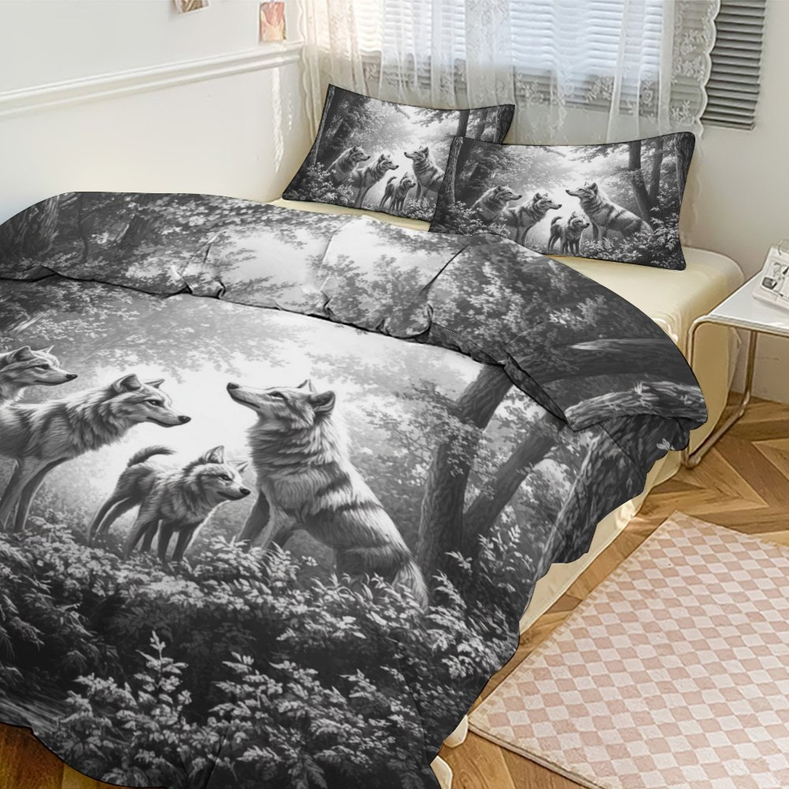 Jungle Wolf Mech Bedding Sets Twin Duvet Cover 3 Piece Cute Bed Set for ...