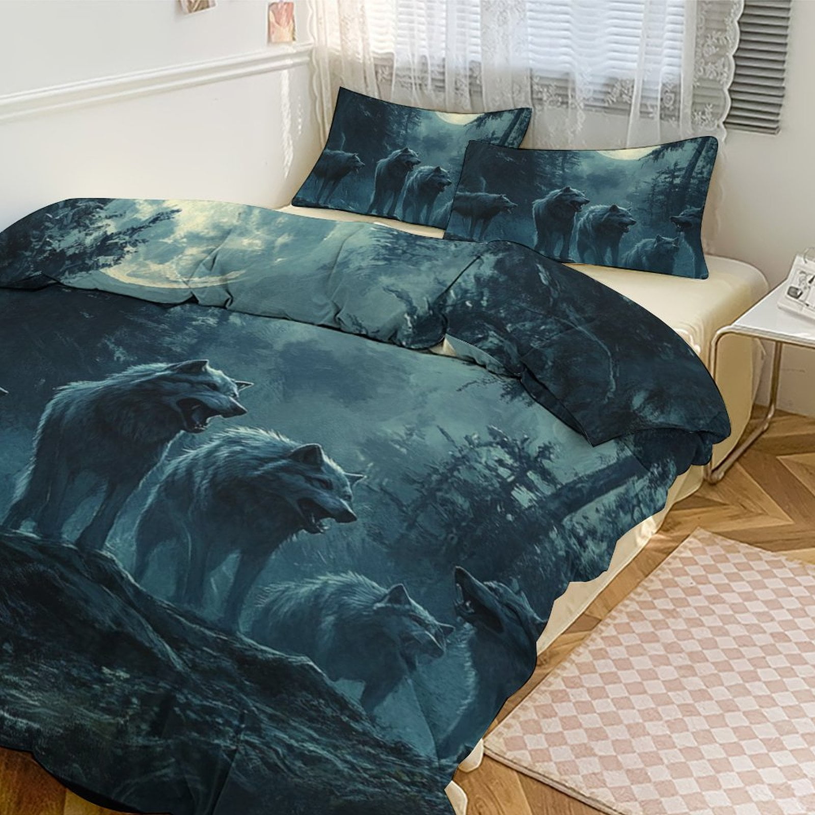 Jungle Wolf Mech Bedding Sets Twin Duvet Cover 3 Piece Cute Bed Set for ...