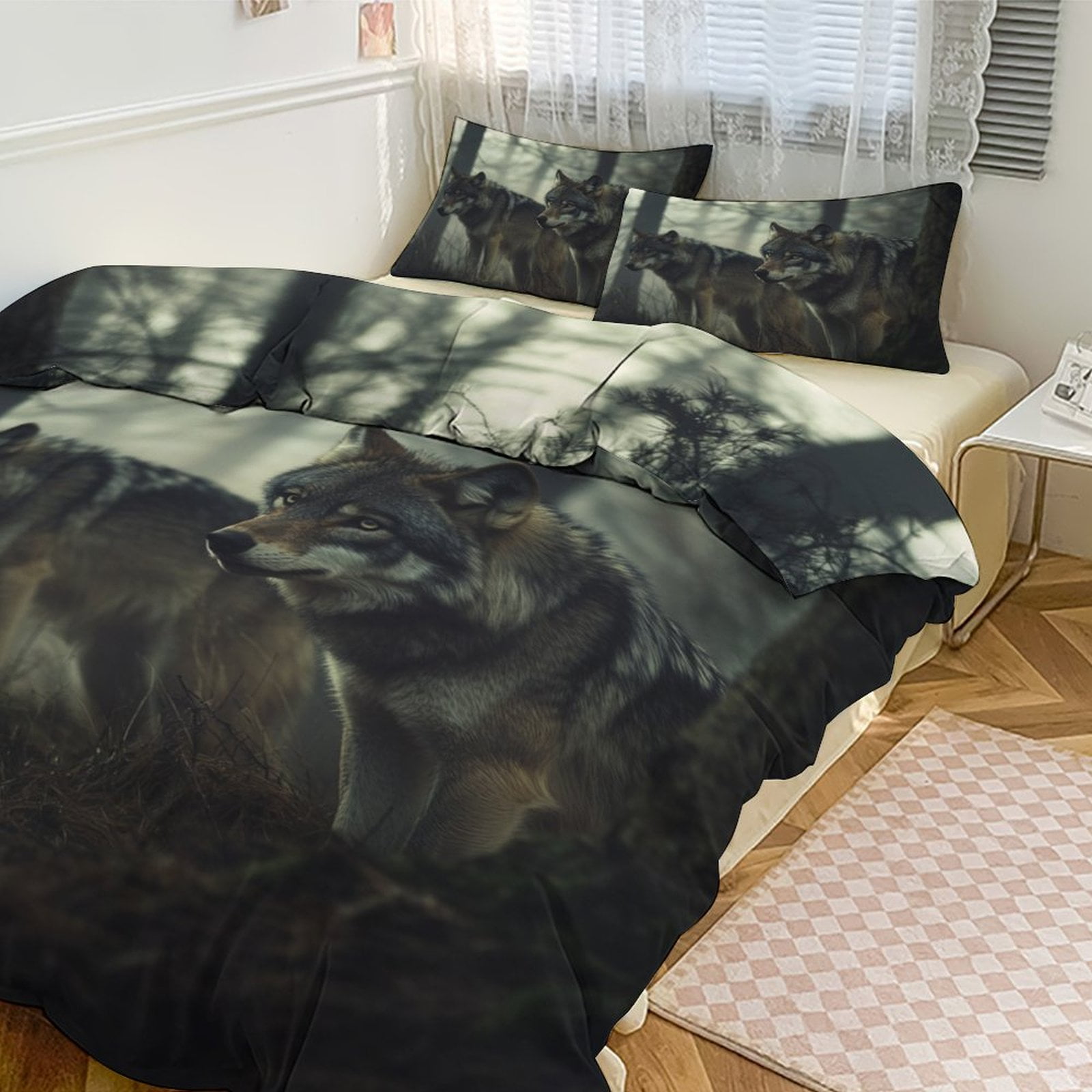 Jungle Wolf Mech Bedding Sets Twin Duvet Cover 3 Piece Cute Bed Set for ...