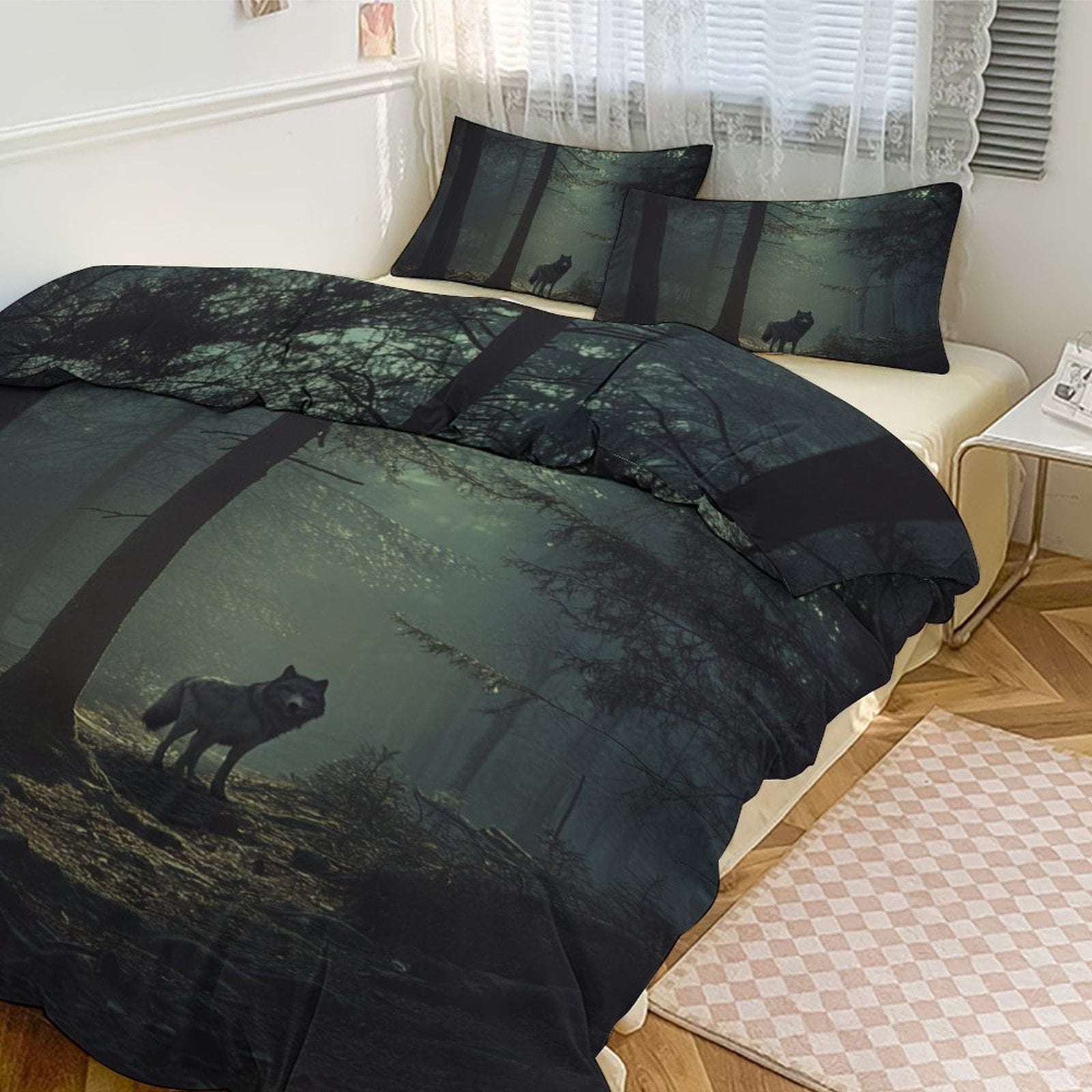 Jungle Wolf Mech Bedding Sets Twin Duvet Cover 3 Piece Cute Bed Set for ...