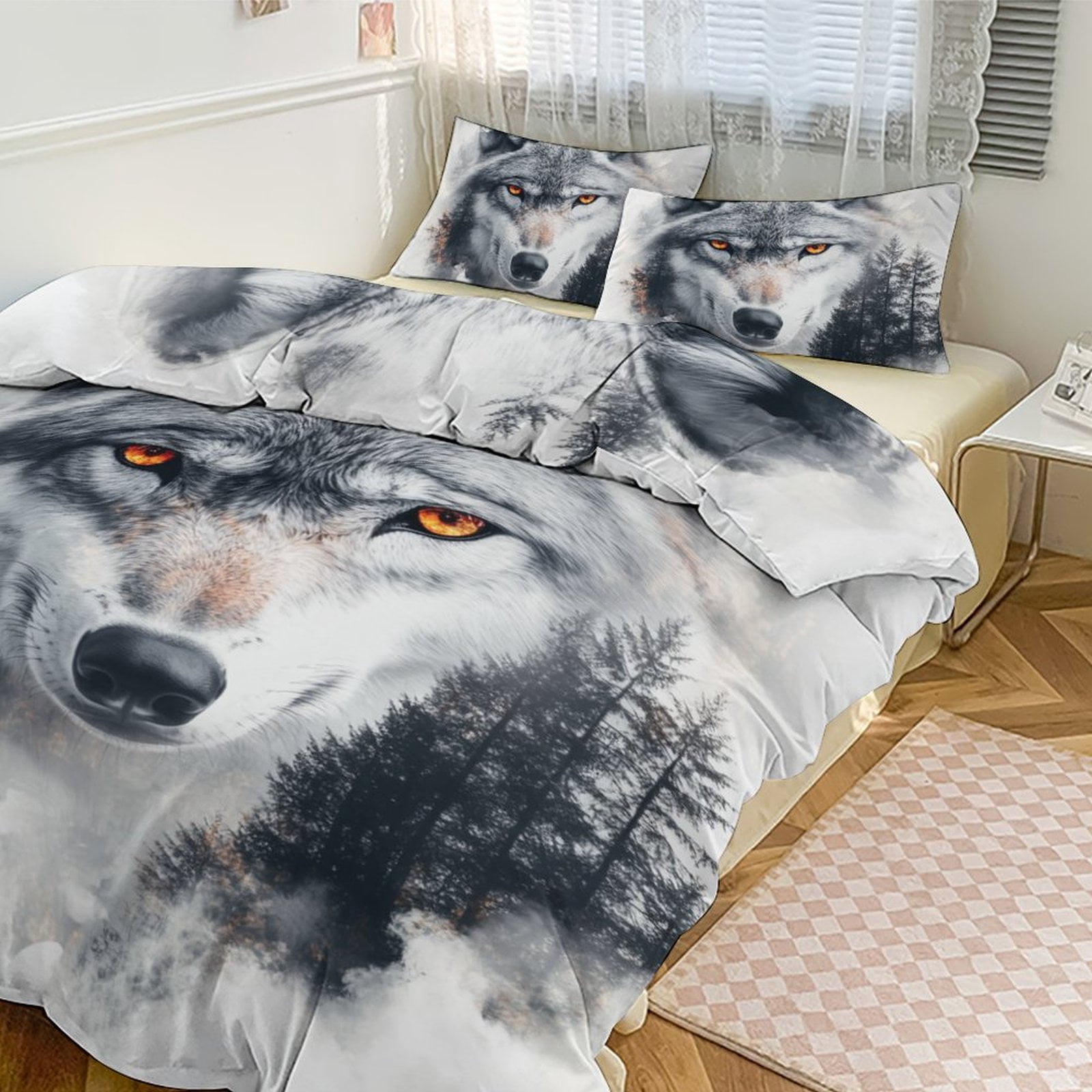 Jungle Wolf Mech Bedding Sets Twin Duvet Cover 3 Piece Cute Bed Set for ...