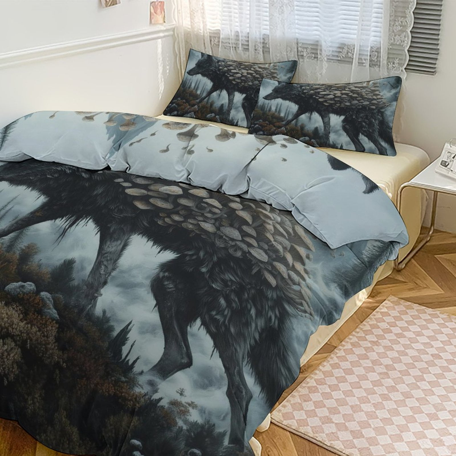 Jungle Wolf Mech Bedding Sets Twin Duvet Cover 3 Piece Cute Bed Set for ...