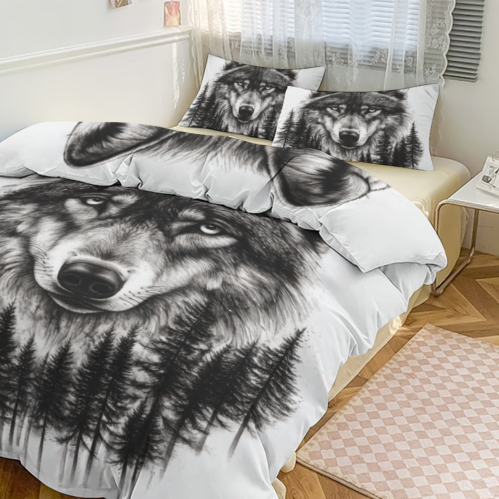 Jungle Wolf Mech Bedding Sets Twin Duvet Cover 3 Piece Cute Bed Set for ...