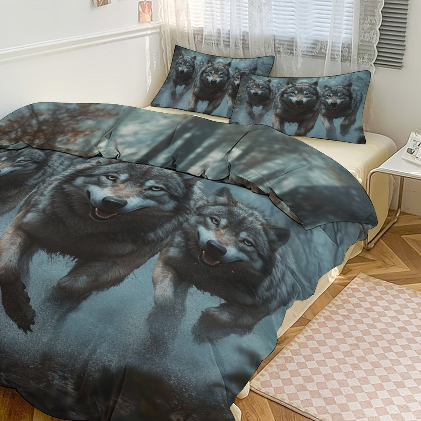 Jungle Wolf Mech Bedding Sets Twin Duvet Cover 3 Piece Cute Bed Set for ...
