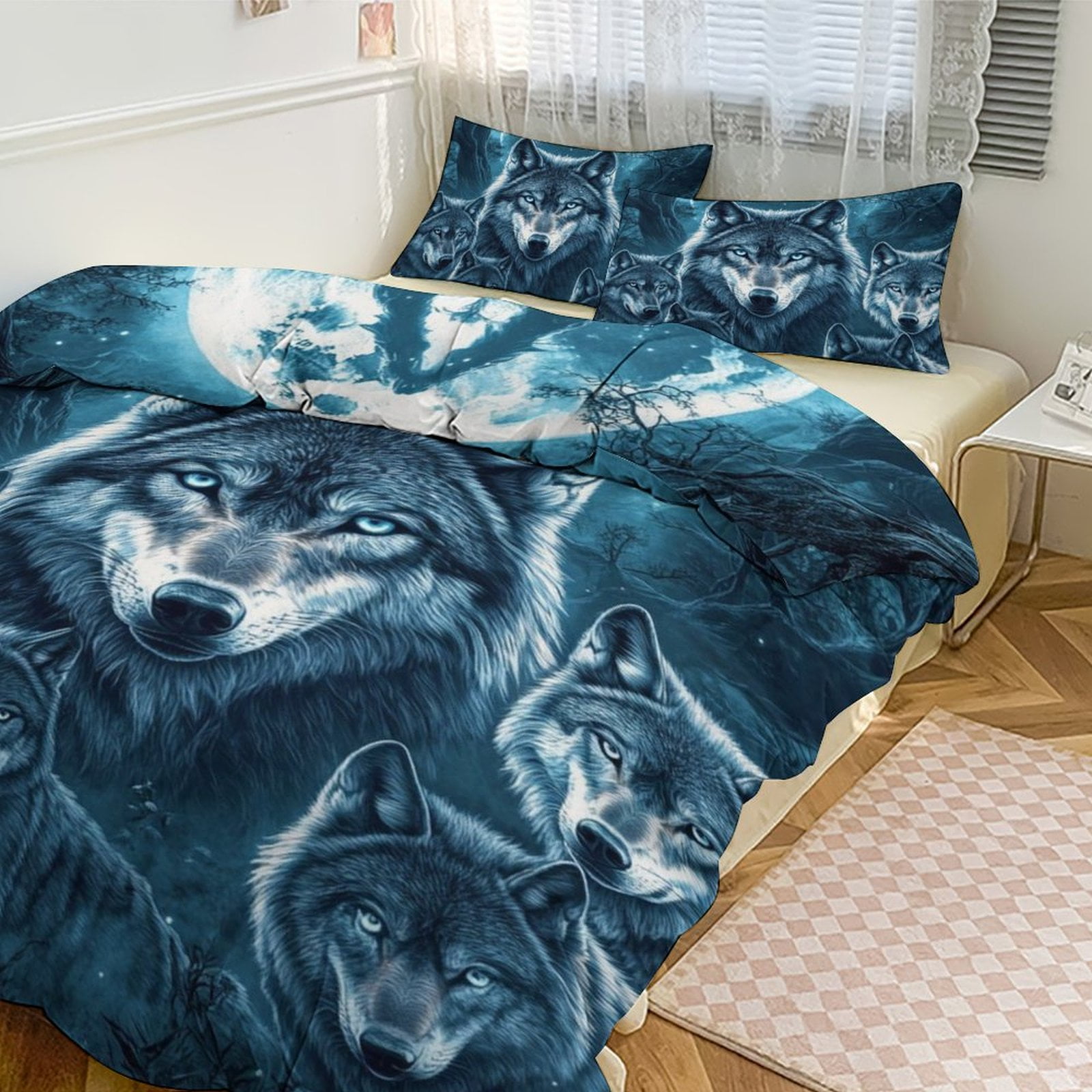 Jungle Wolf Mech Bedding Sets Twin Duvet Cover 3 Piece Cute Bed Set for ...