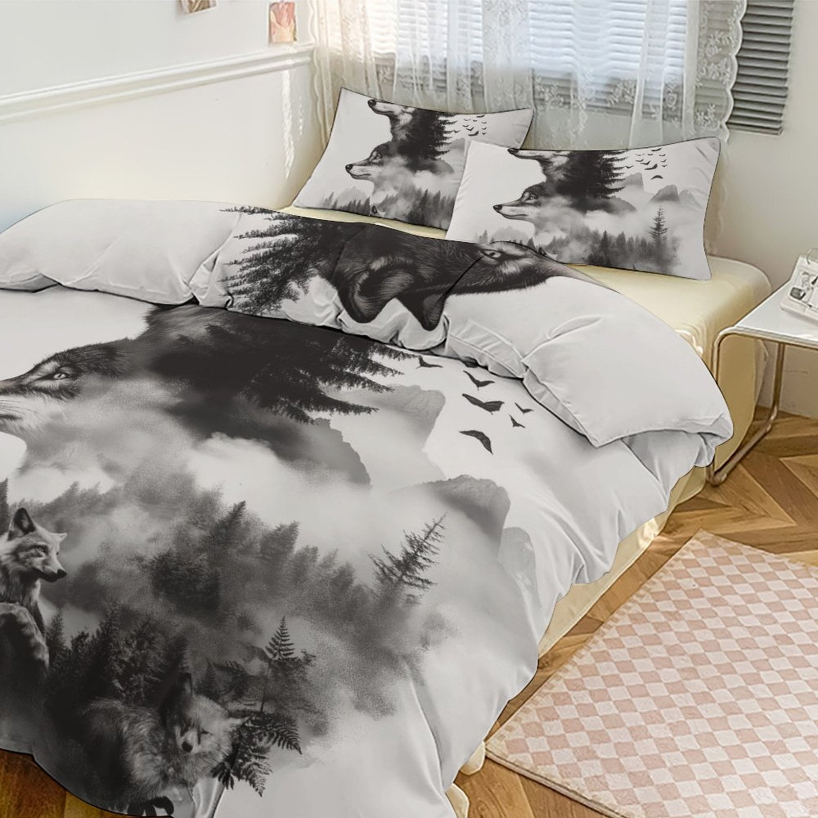 Jungle Wolf Mech Bedding Sets Twin Duvet Cover 3 Piece Cute Bed Set for ...